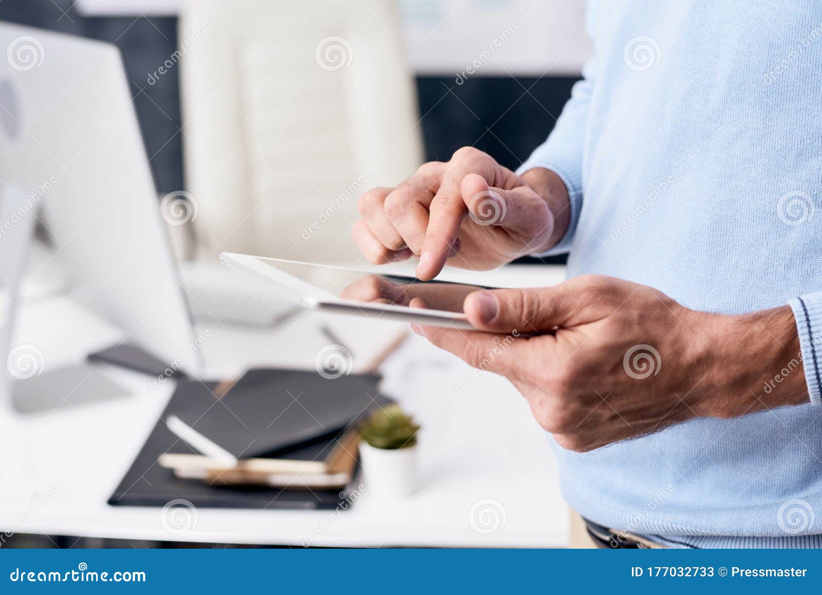 Checking email on tablet stock image. Image of businessman - 177032733