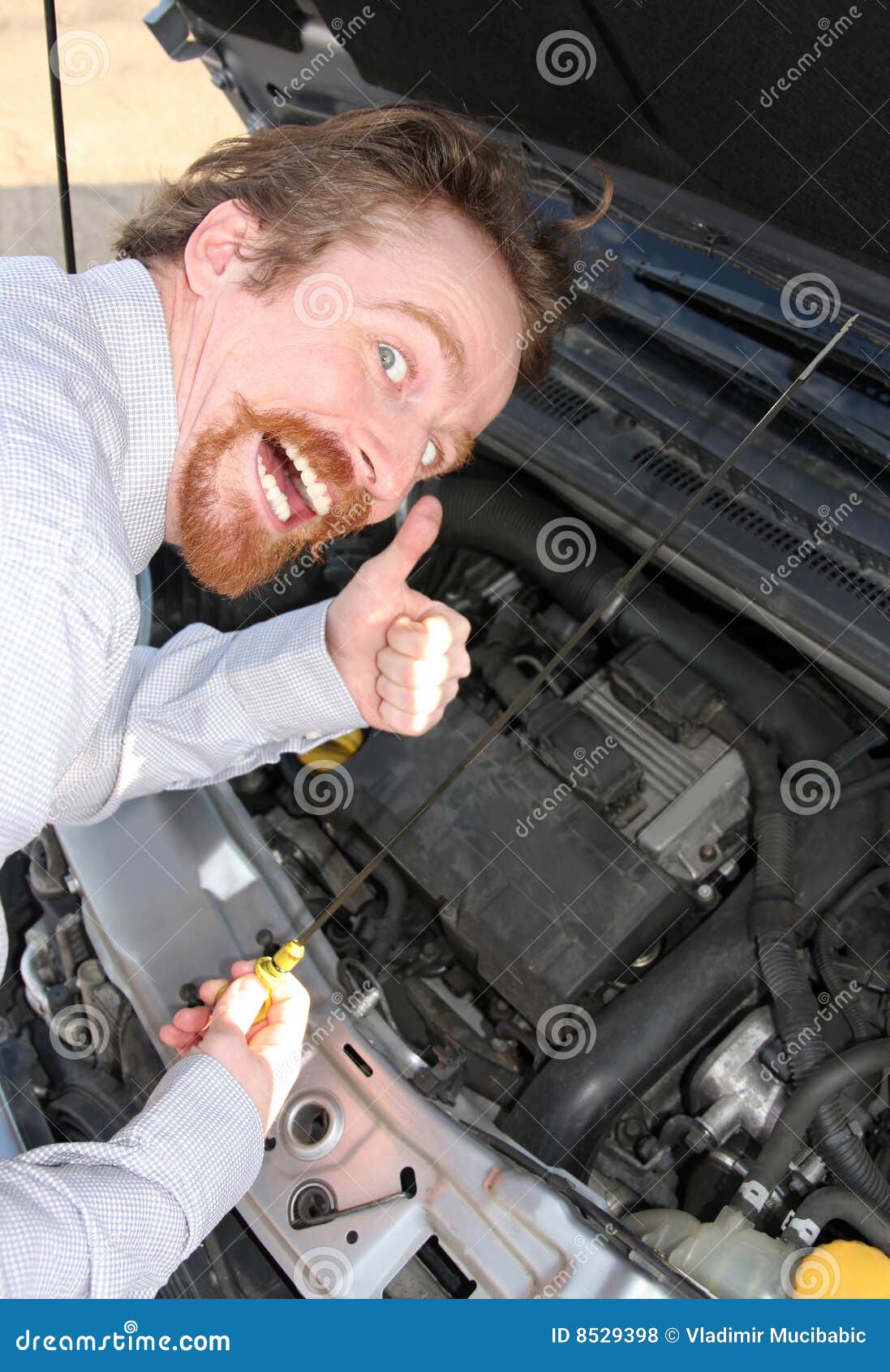 Man Checking Engine Lube Oil Level Under Car Hood, Fix Broken Car On ...