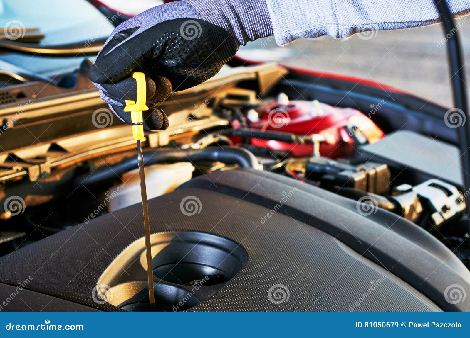 Checking Engine Oil Level in Modern Car. Winter Service for Safe ...