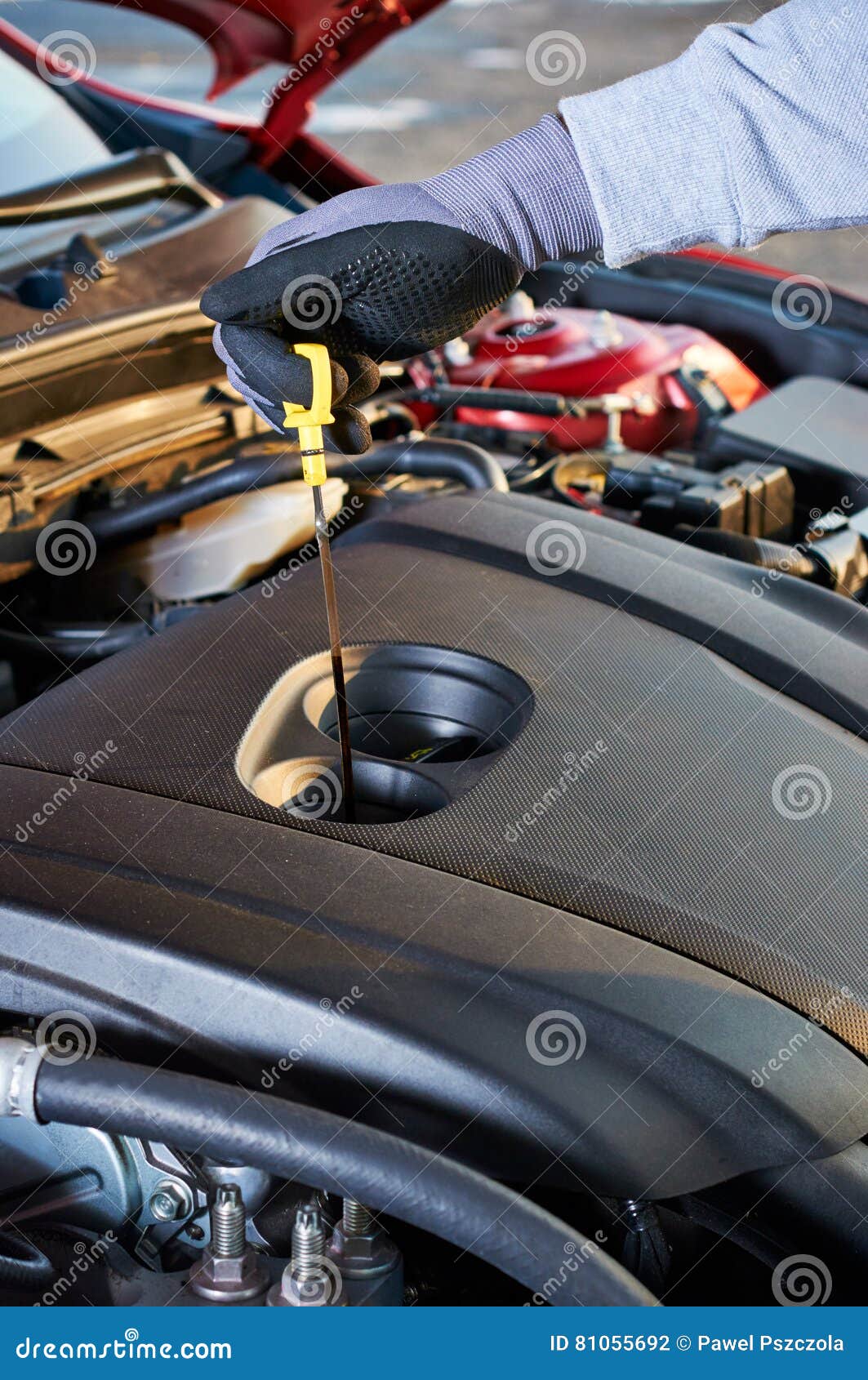 Checking Engine Oil Level in Modern Car. Winter Service for Safe ...