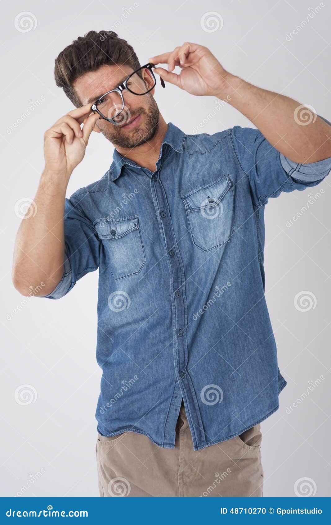 Checking glasses stock photo. Image of focus, jeans, freshness - 48710270