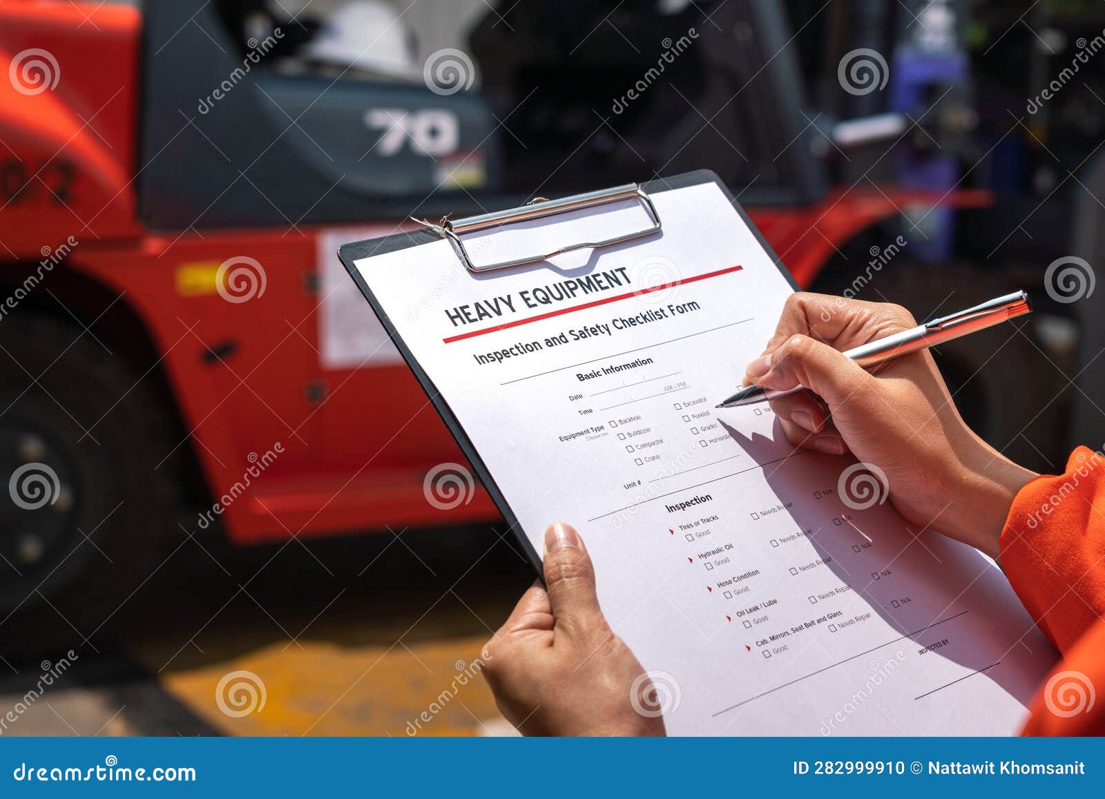 Checking on Heavy Equipment Checklist, Industrial Safety Working. Stock ...