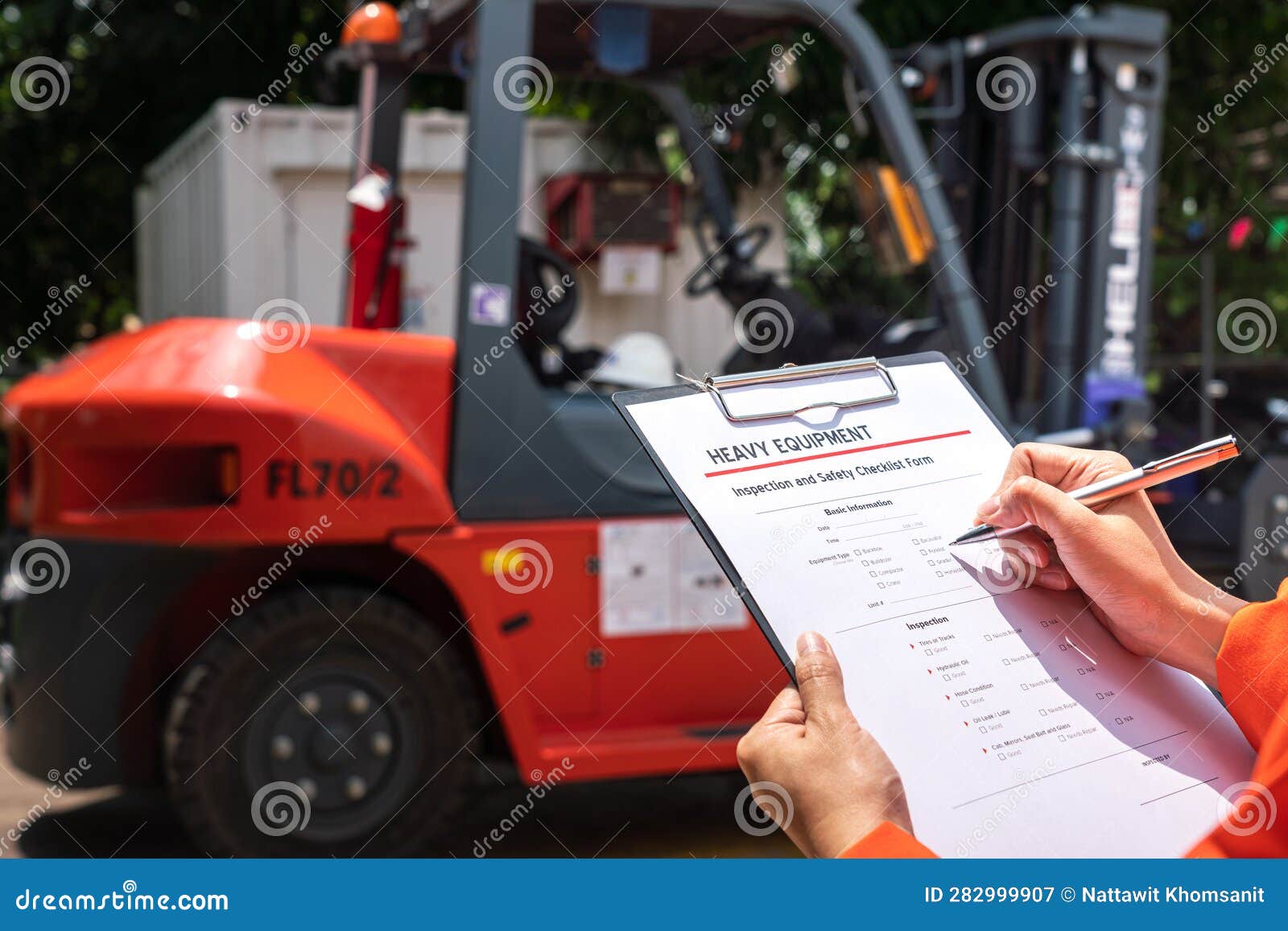 Checking on Heavy Equipment Checklist, Industrial Safety Working. Stock ...