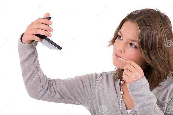 Checking her makeup stock image. Image of brunette, teenage - 3459637