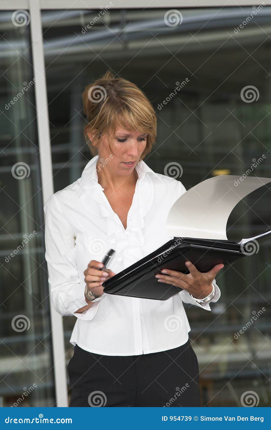 Checking her notes stock image. Image of employee, notebook - 954739