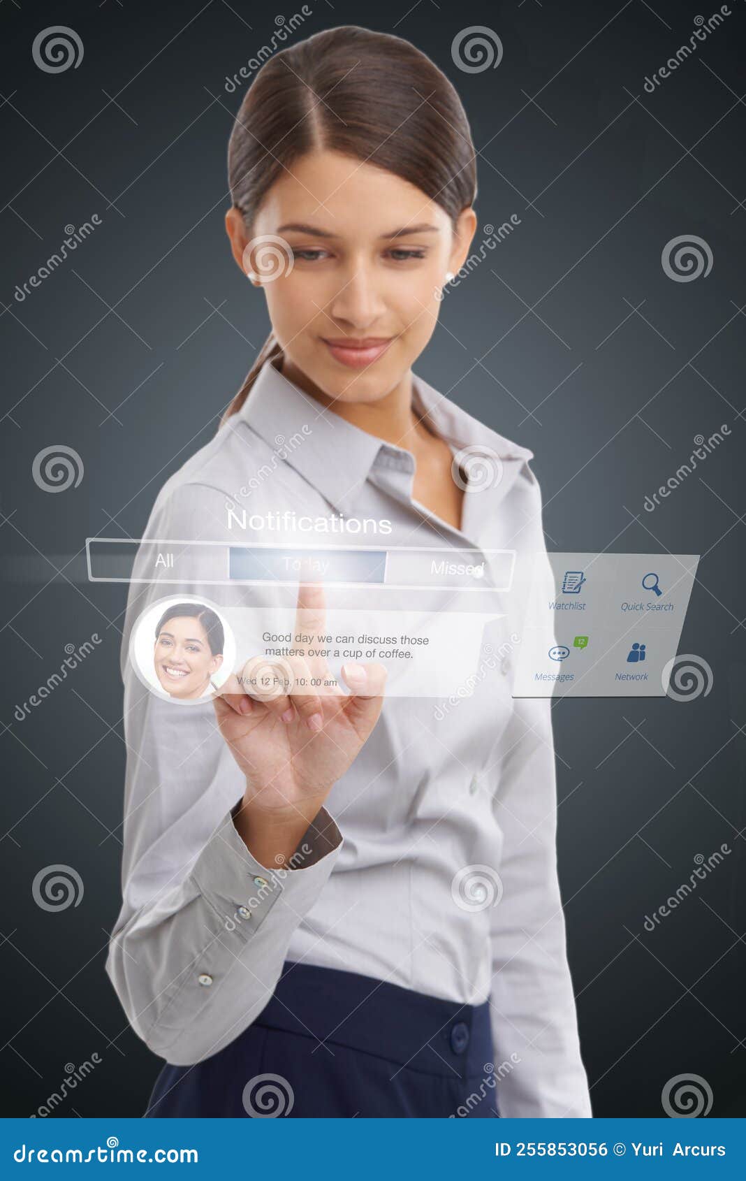 Checking Her Notifications. Woman Using a Digital Interface To Access ...