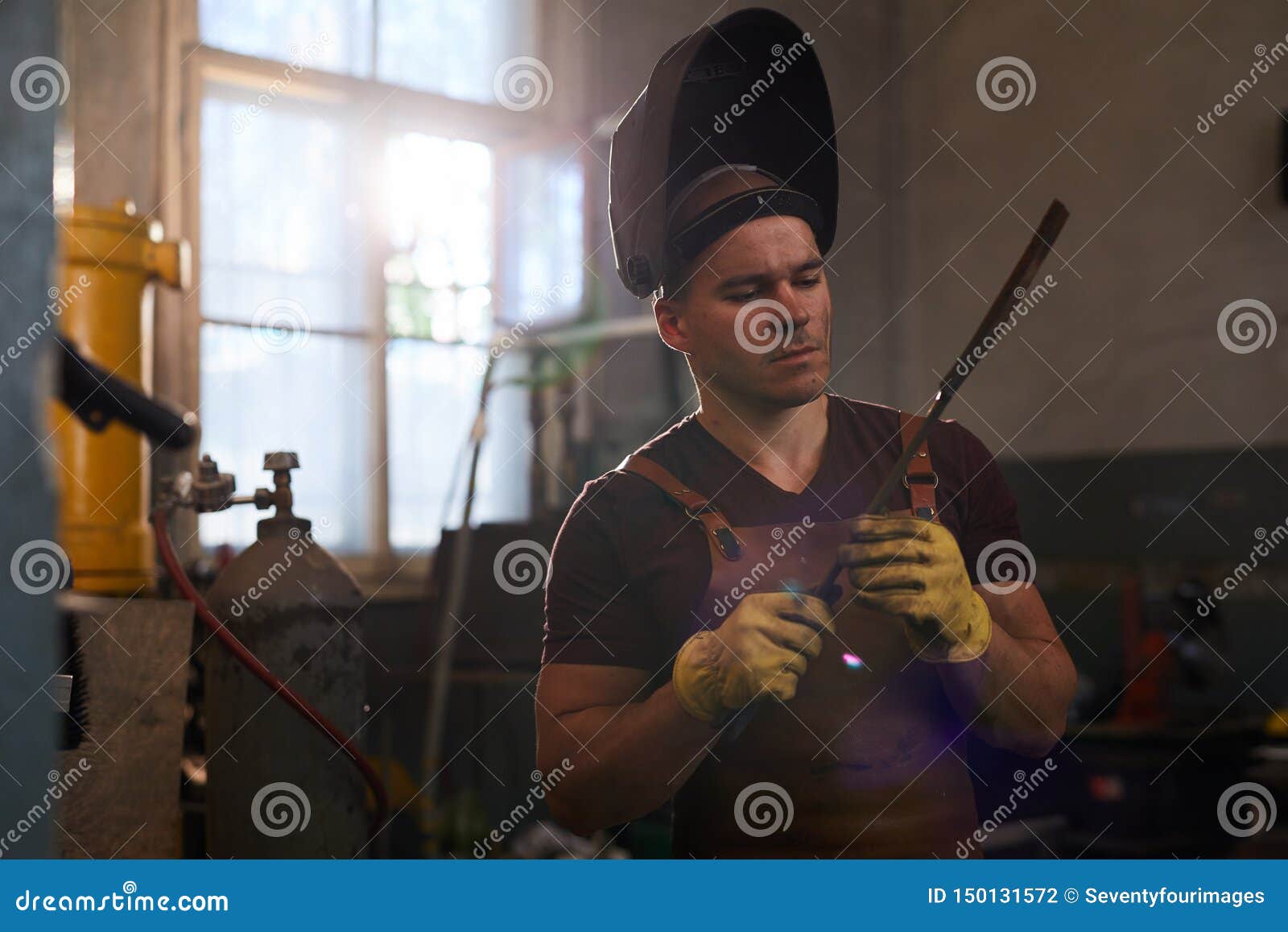 Checking Metal Bar in Workshop Stock Photo - Image of protection ...