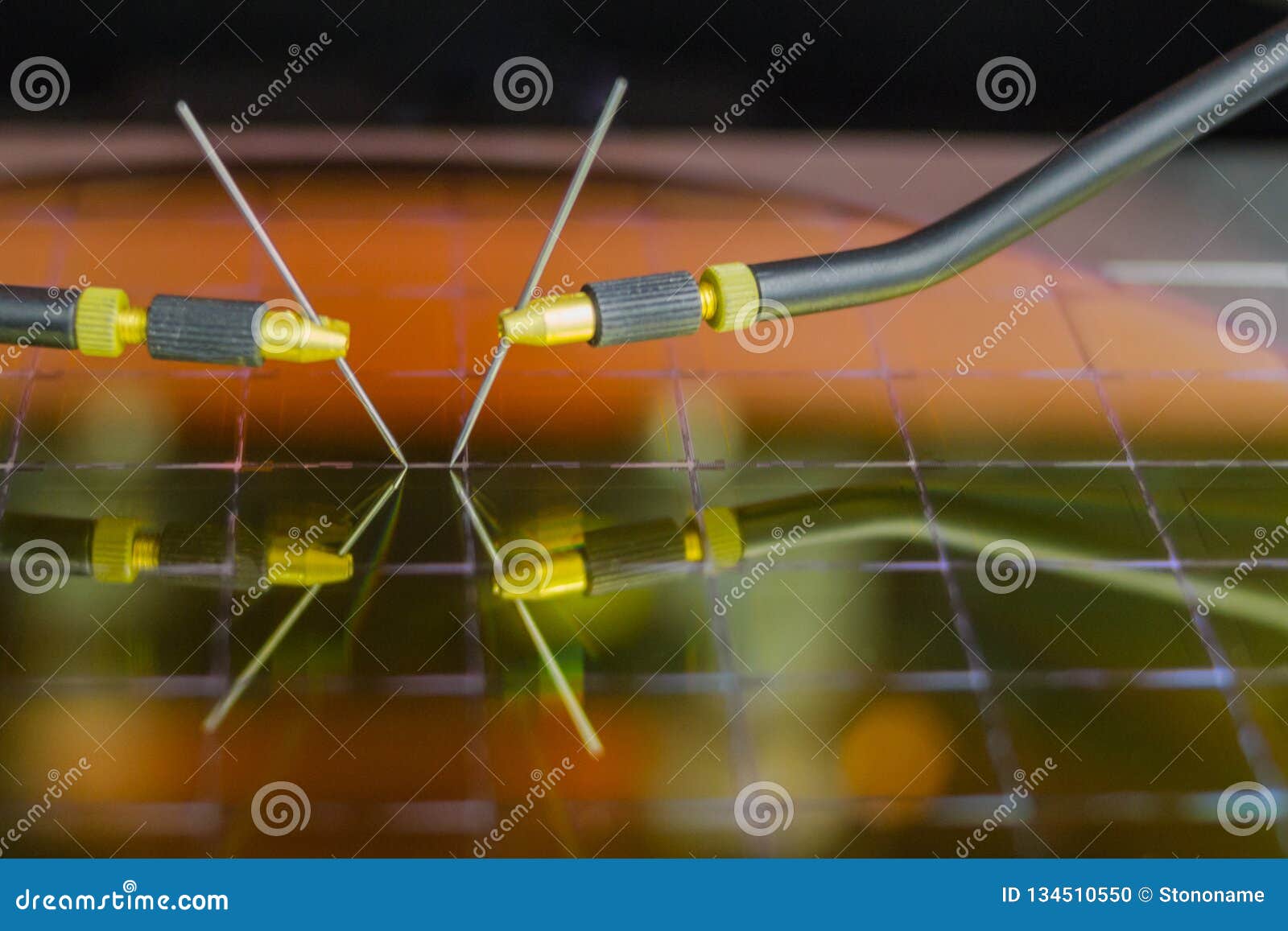 Checking Microchips on Silicon Wafer with Probe Station.Microelecronics ...