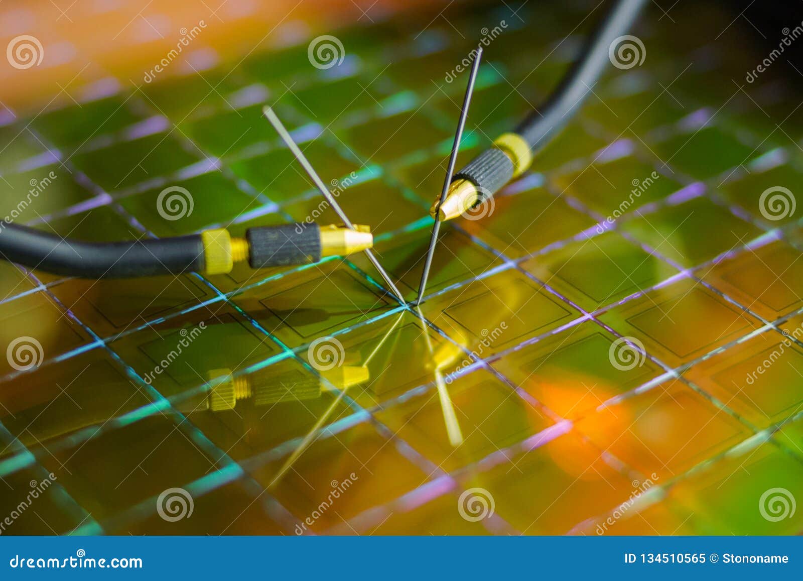 Checking Microchips on Silicon Wafer with Probe Station.Microelecronics ...