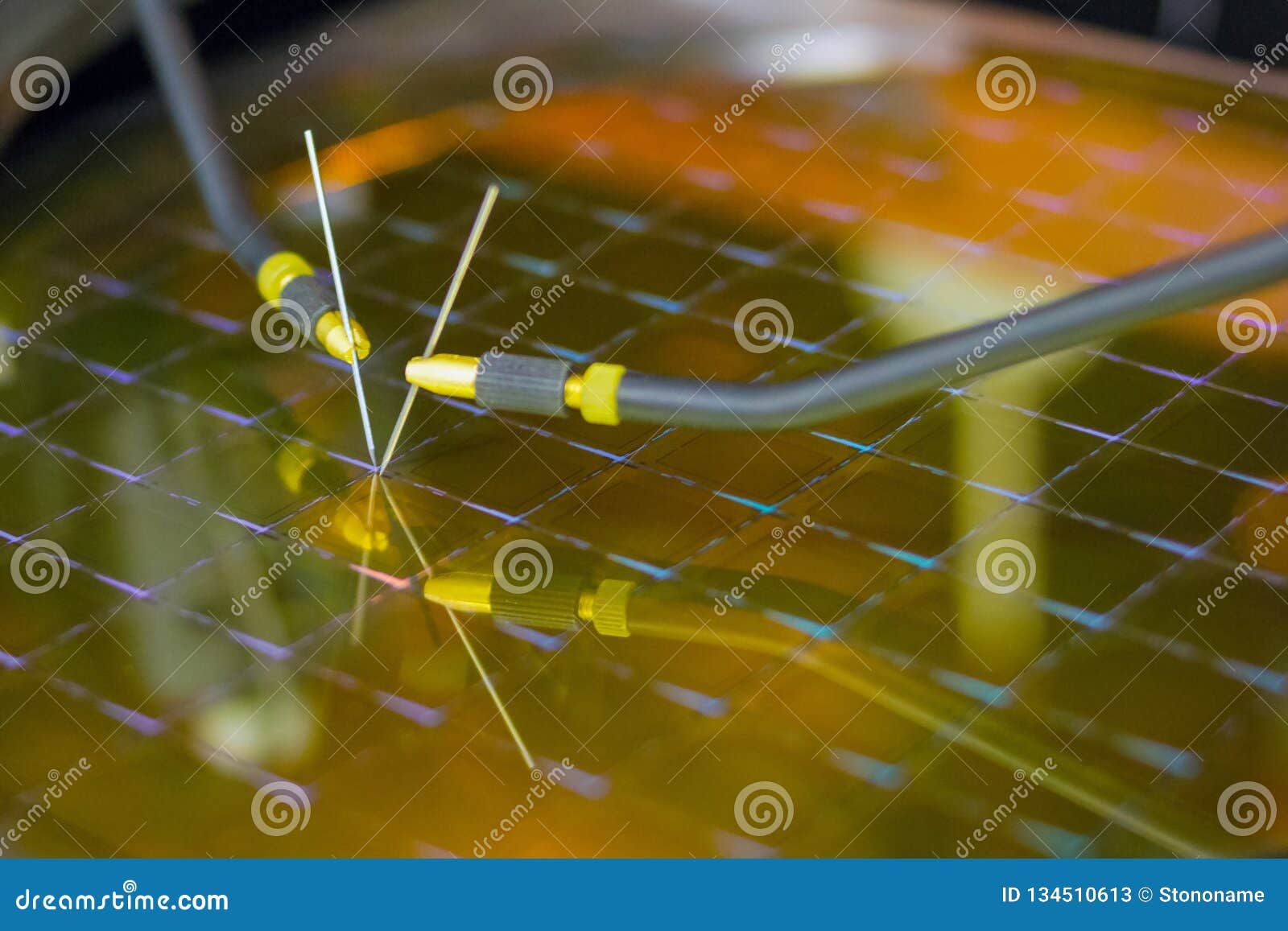 Checking Microchips on Silicon Wafer with Probe Station.Microelecronics ...