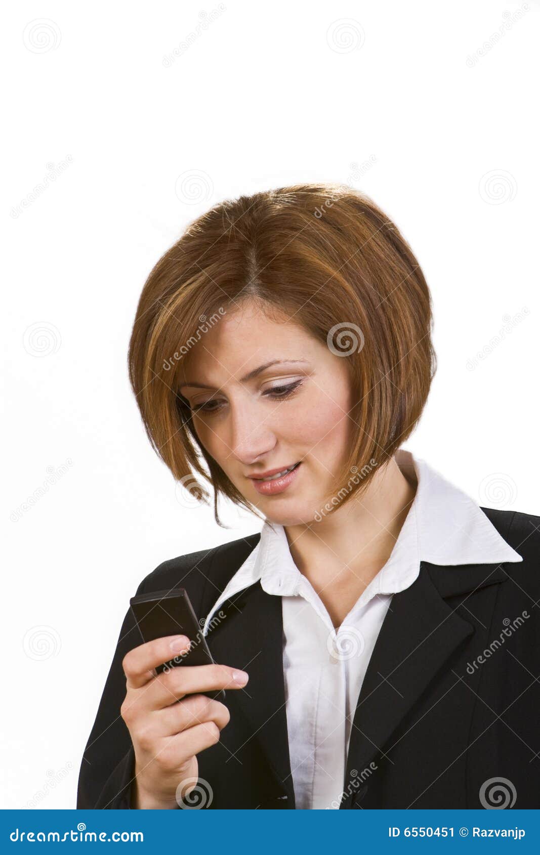Checking the mobile phone stock image. Image of businesswoman - 6550451