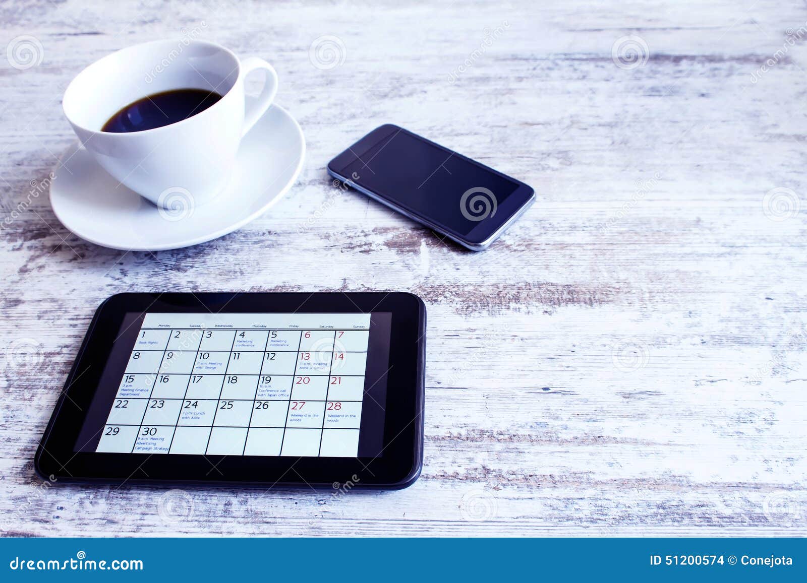 Checking Monthly Activities in the Calendar in the Tablet Stock Photo ...