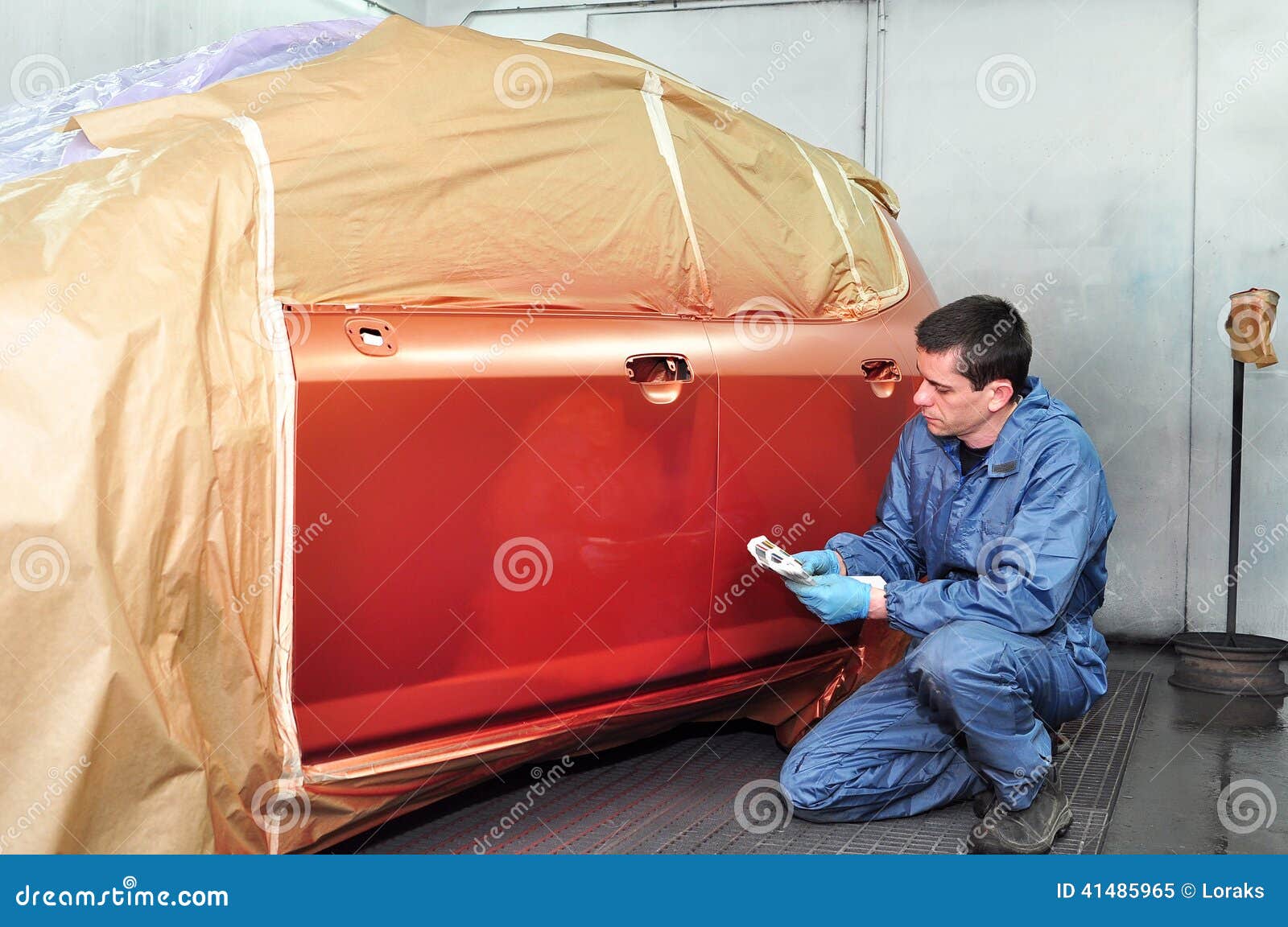 Checking Out the New Colour. Stock Image - Image of painter, booth ...