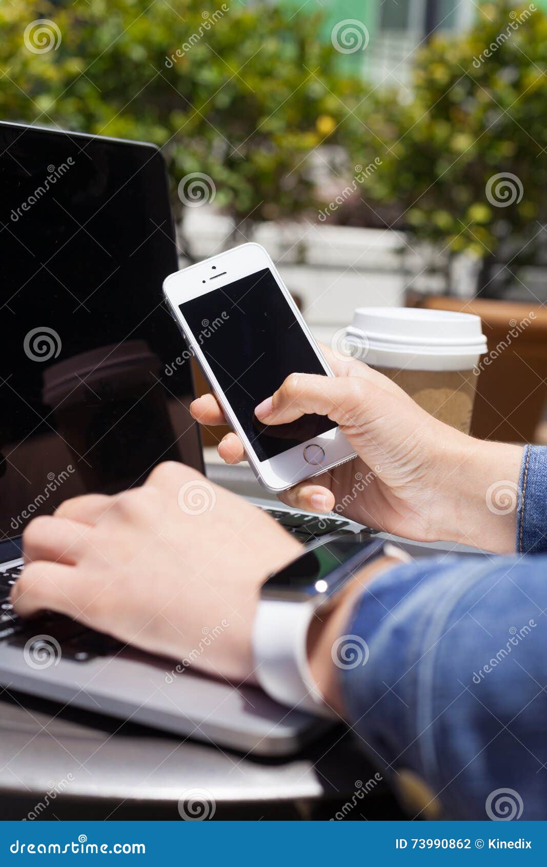 Checking phone stock photo. Image of coffee, electronic - 73990862