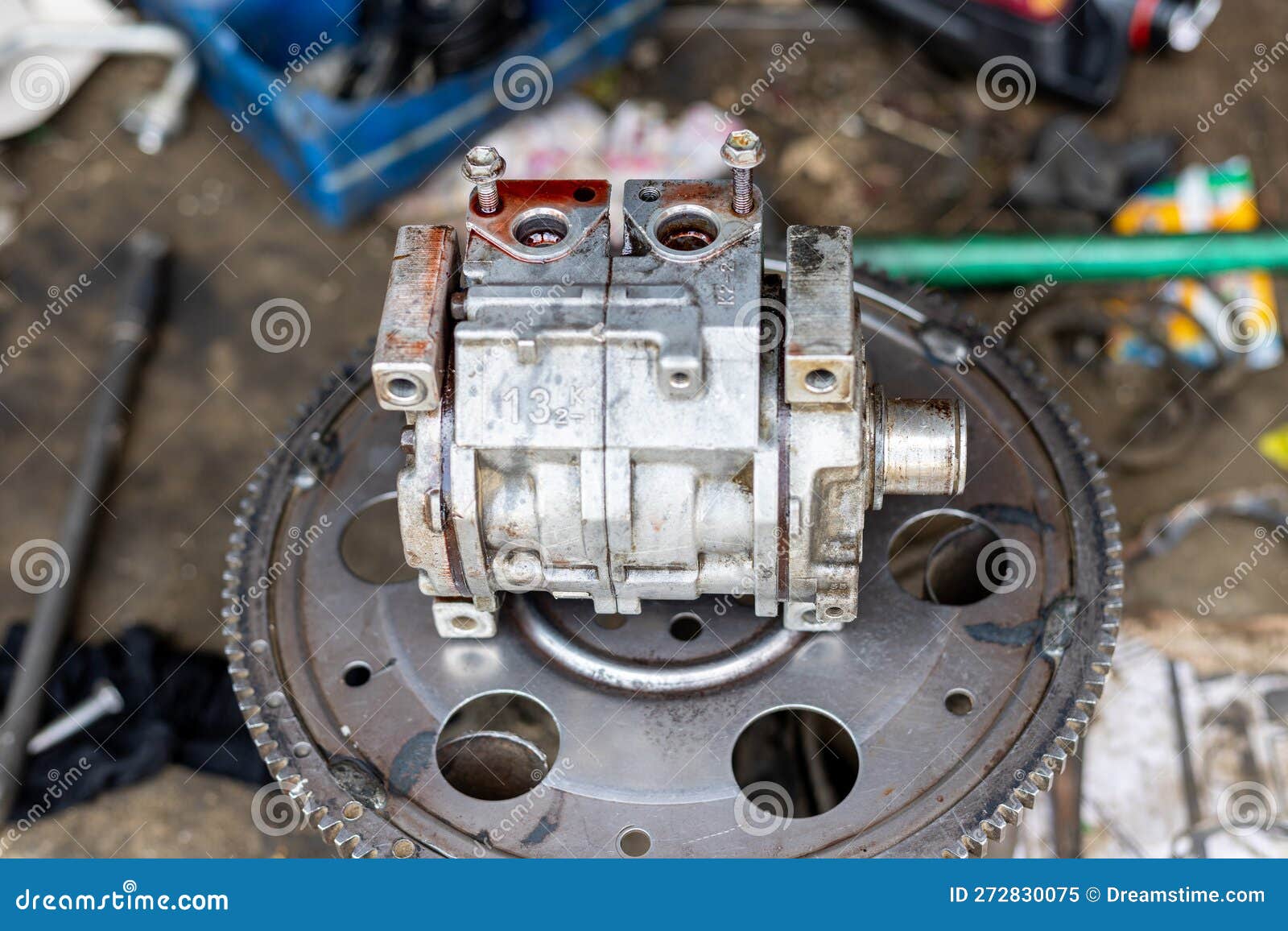 Checking and Repairing Air Compressor of Car at Workshop Stock Image ...