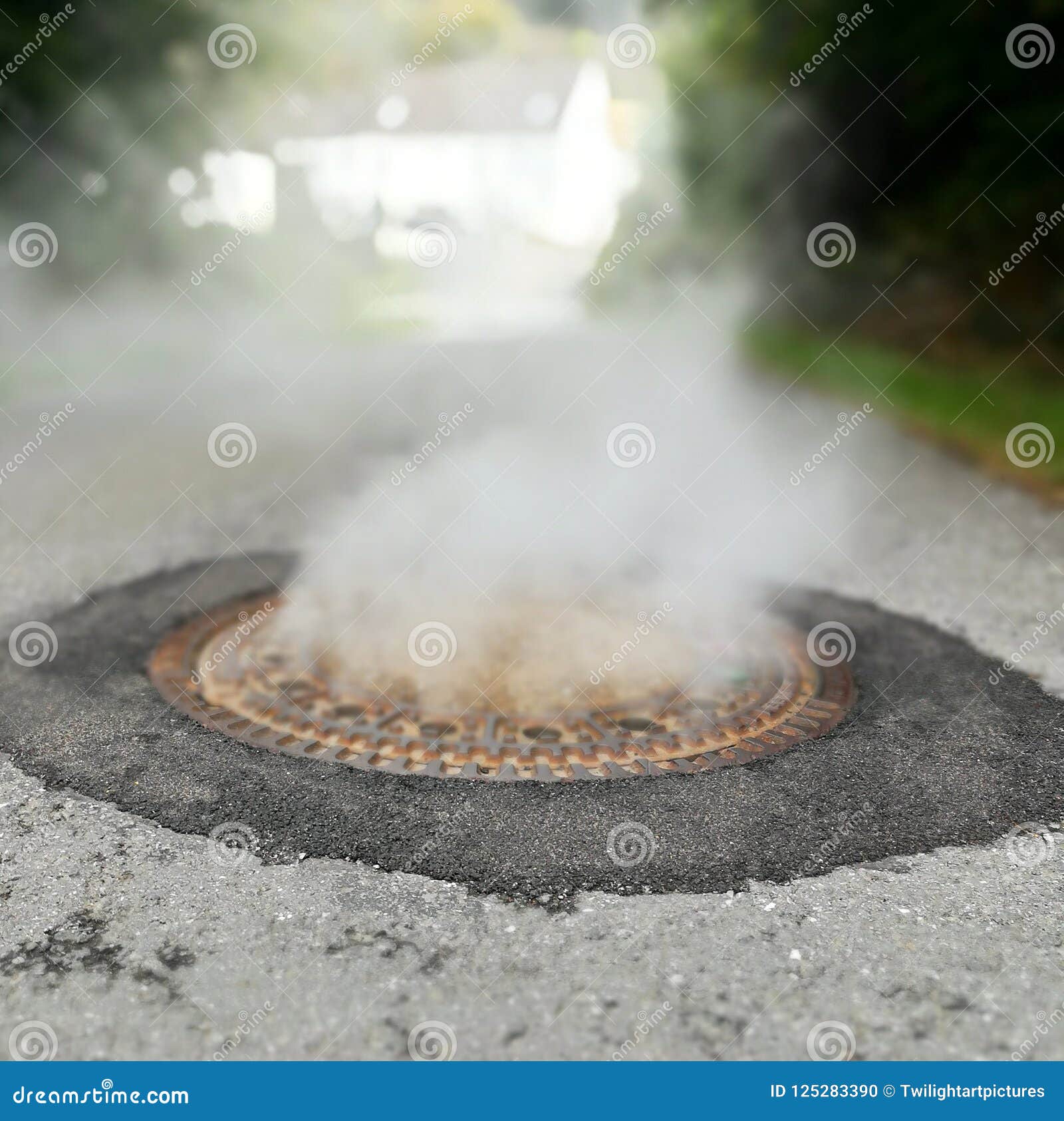 Checking sewer under smoke stock photo. Image of dirty - 125283390
