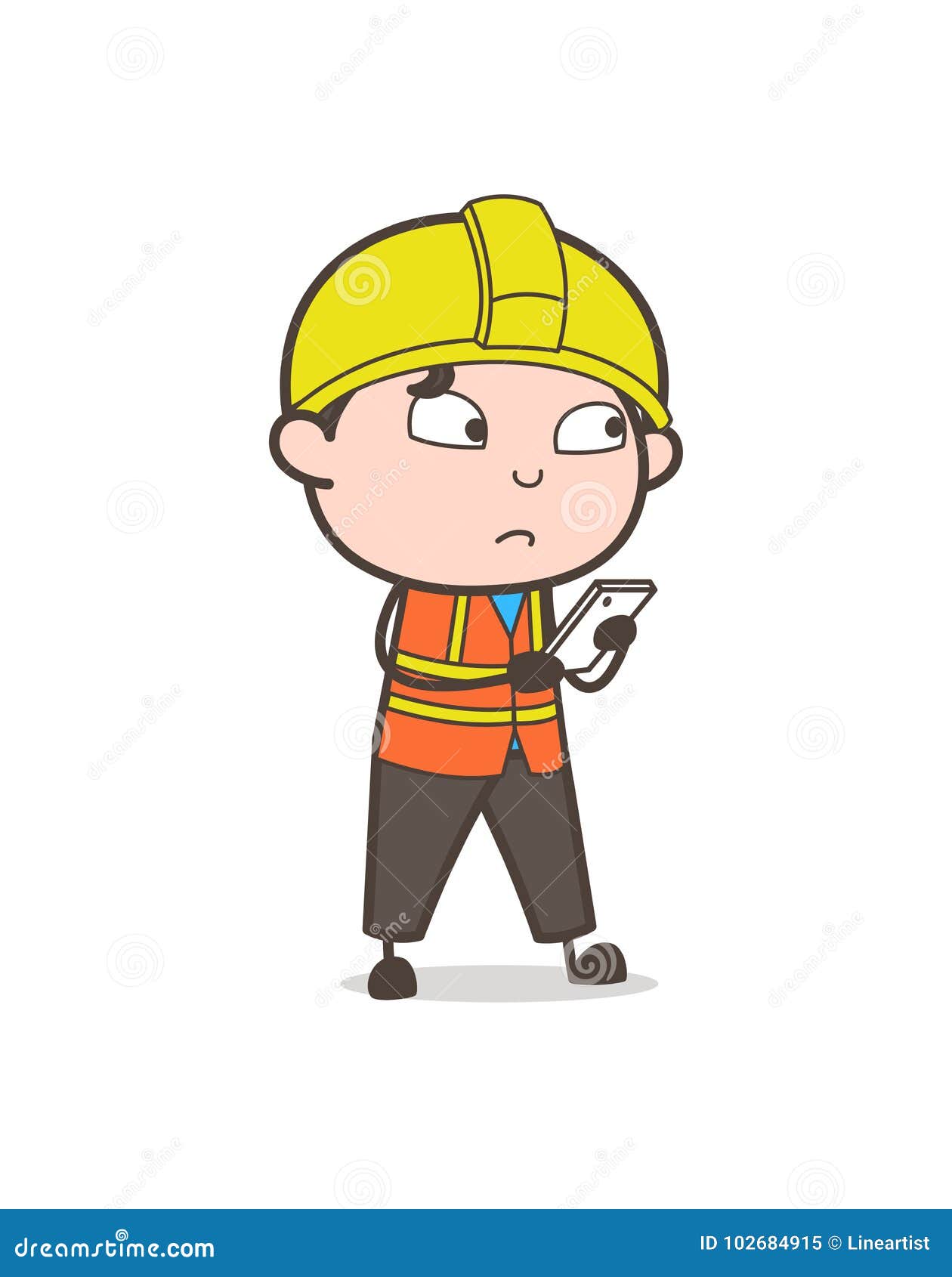 Checking Smartphone Features - Cute Cartoon Male Engineer Illustration ...