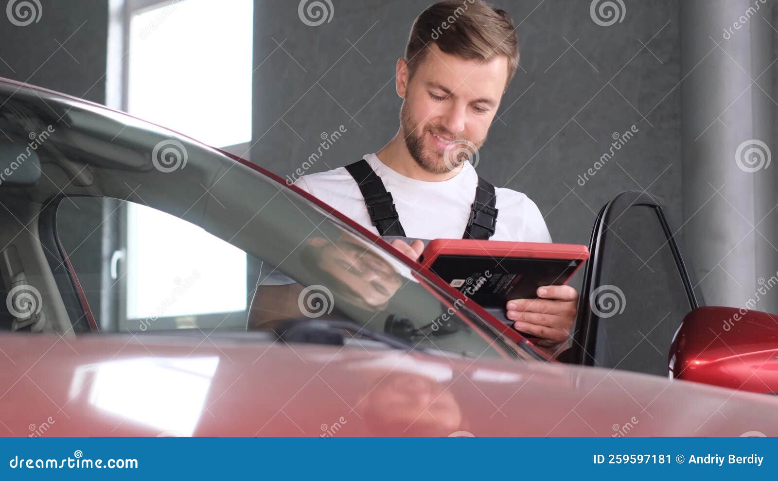 Checking the Technical Condition of the Car Using a Tablet. Stock Image ...