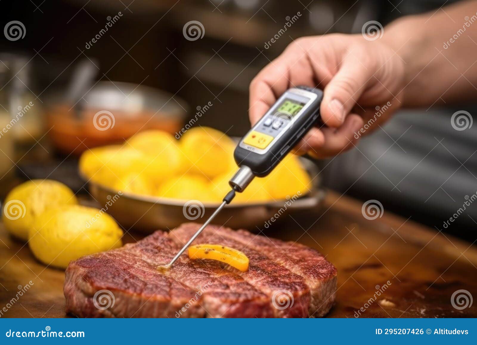 Checking Temperature of a Cheese-filled Burger Patty Stock Photo ...
