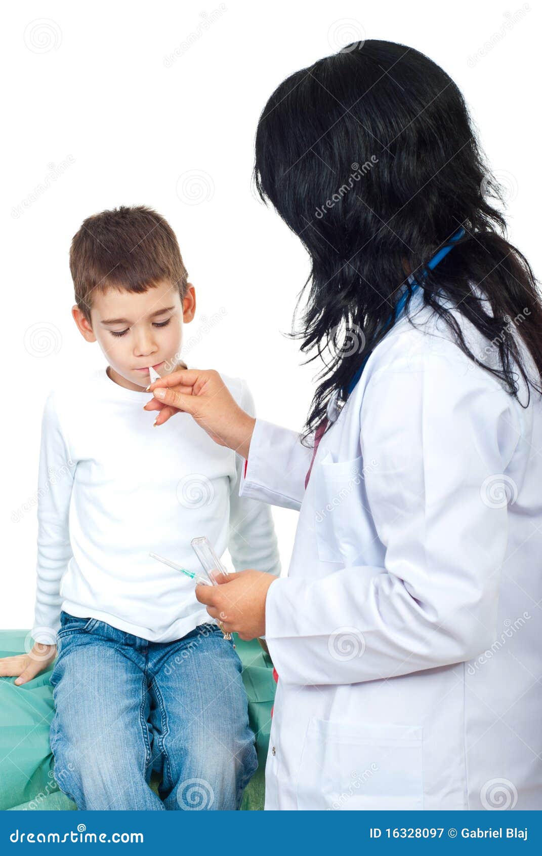 Checking Temperature To a Child Stock Image - Image of little, doctor ...
