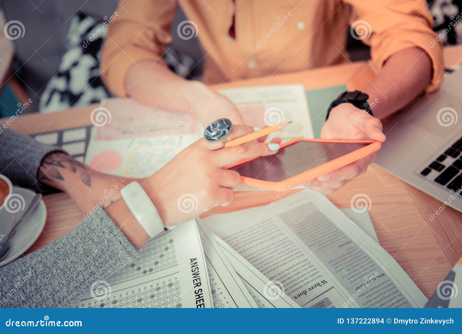 Students Getting Ready for the Test with New Mobile App Stock Photo ...