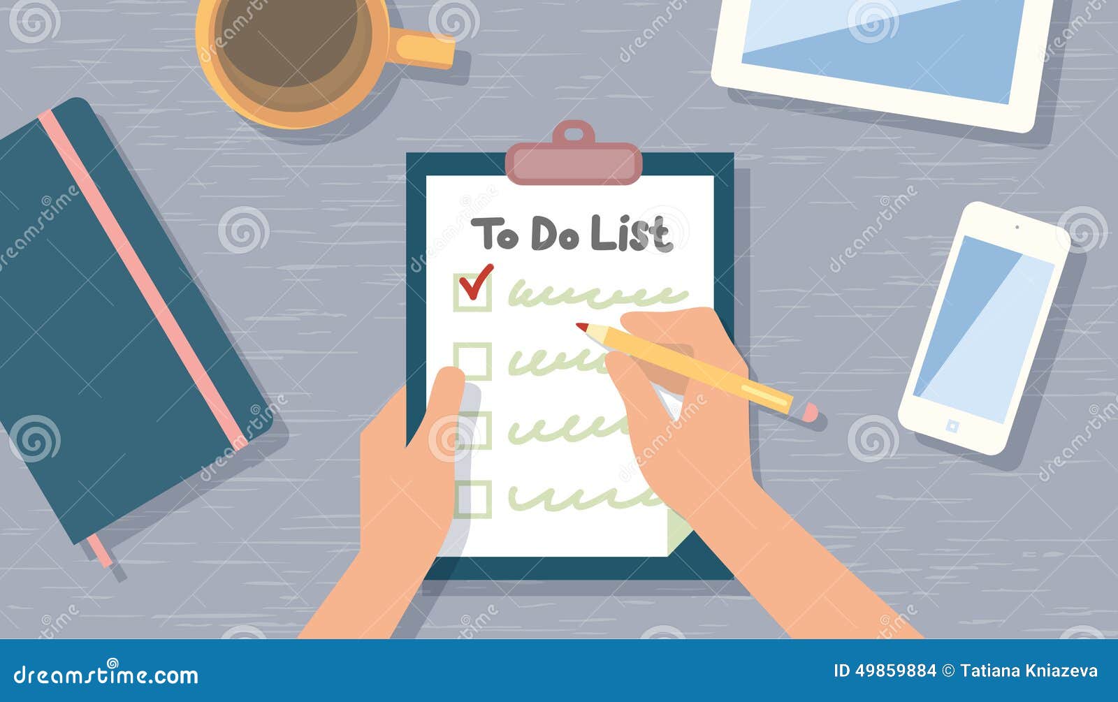 Checking on To Do List. Top View Stock Vector - Illustration of list ...
