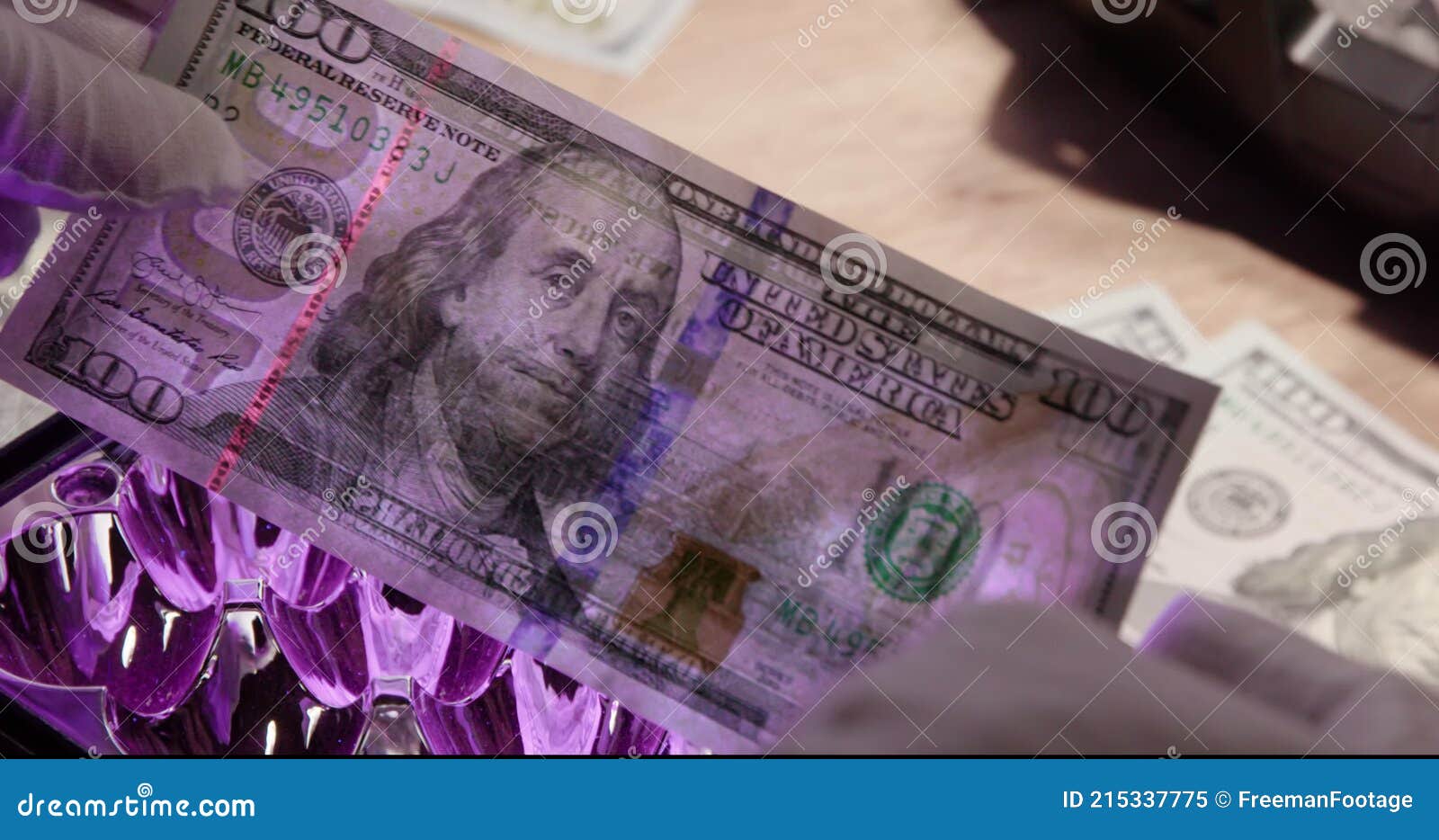 Checking USD 100 Dollar Bill with Uv Scanner and Magnifying Glass ...