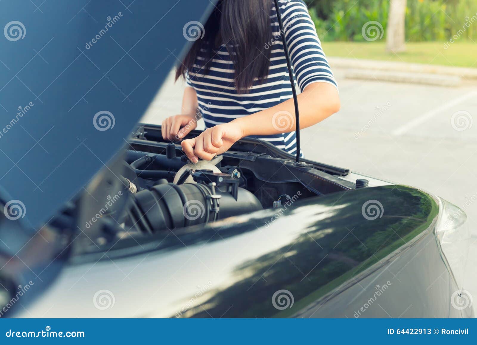 Checking The Coolant Level In The Car. The Cap Of The Radiator, Check ...