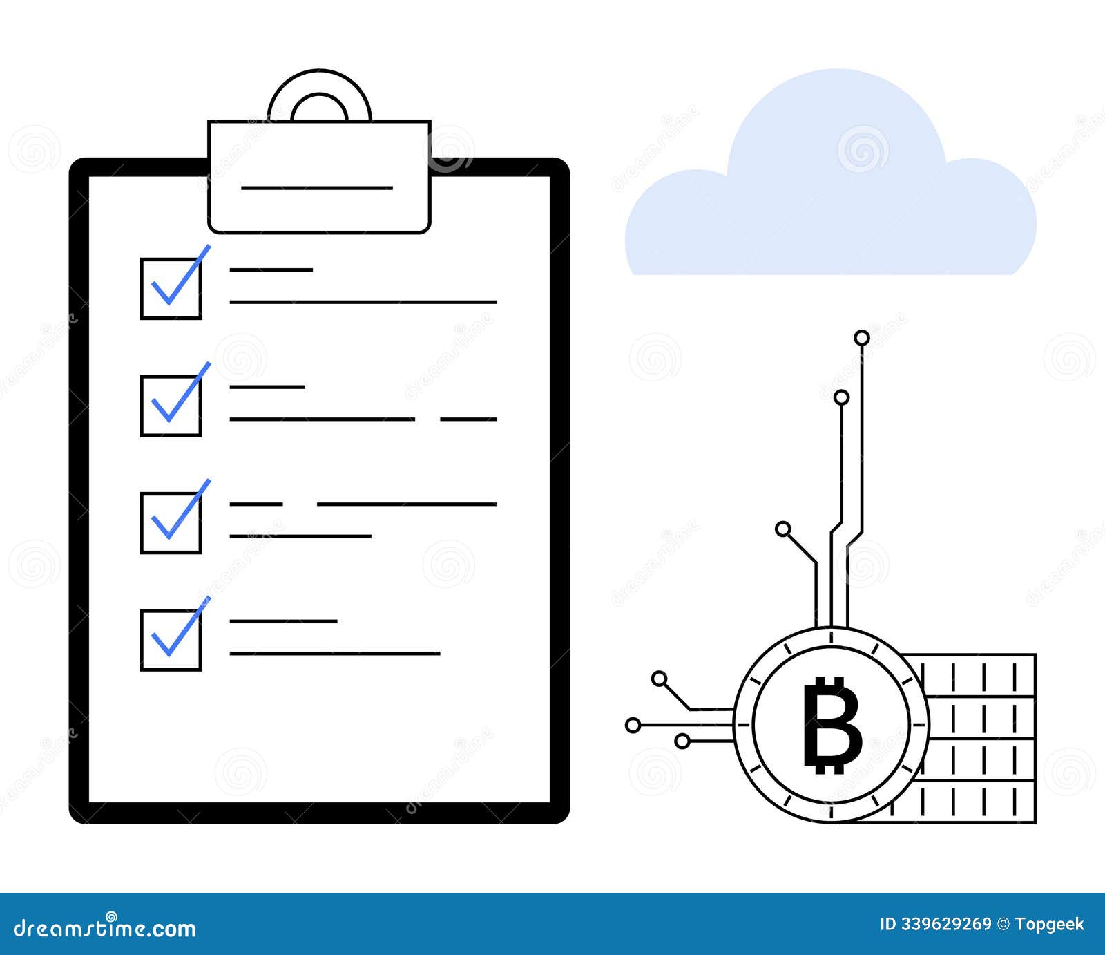 Checklist with Bitcoin Symbol and Cloud in Modern Style Stock ...