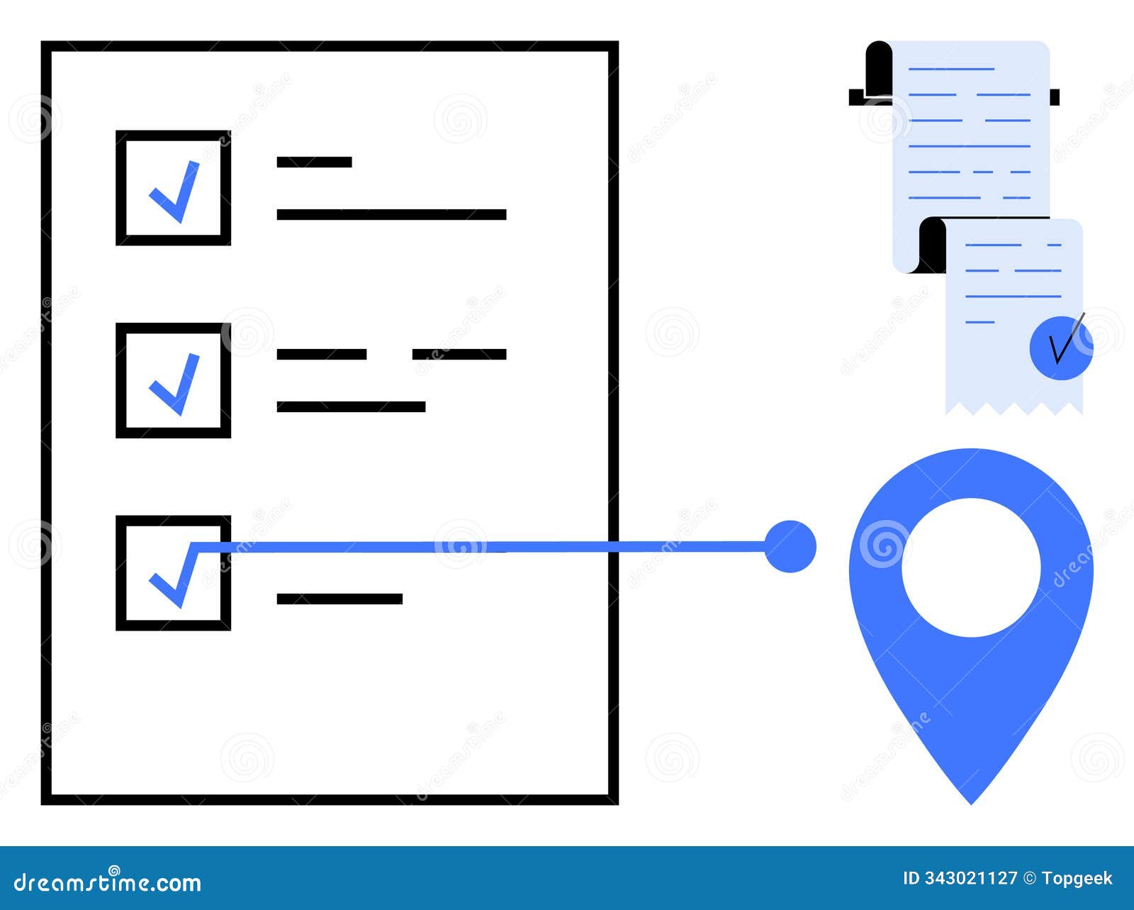 Task Progress Checklist with Document and Location Marker in Blue and ...
