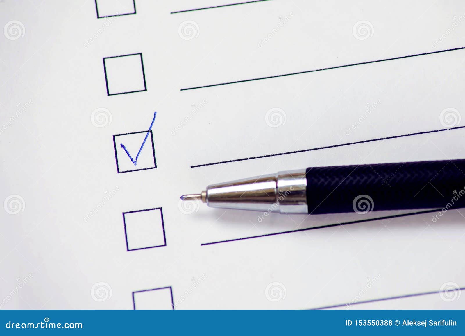 Checklist Box with Pen on White Paper. Check Form Concept Stock Photo ...
