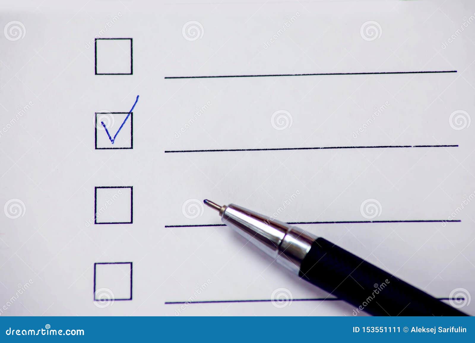 Checklist Box with Pen on White Paper. Check Form Concept Stock Image ...
