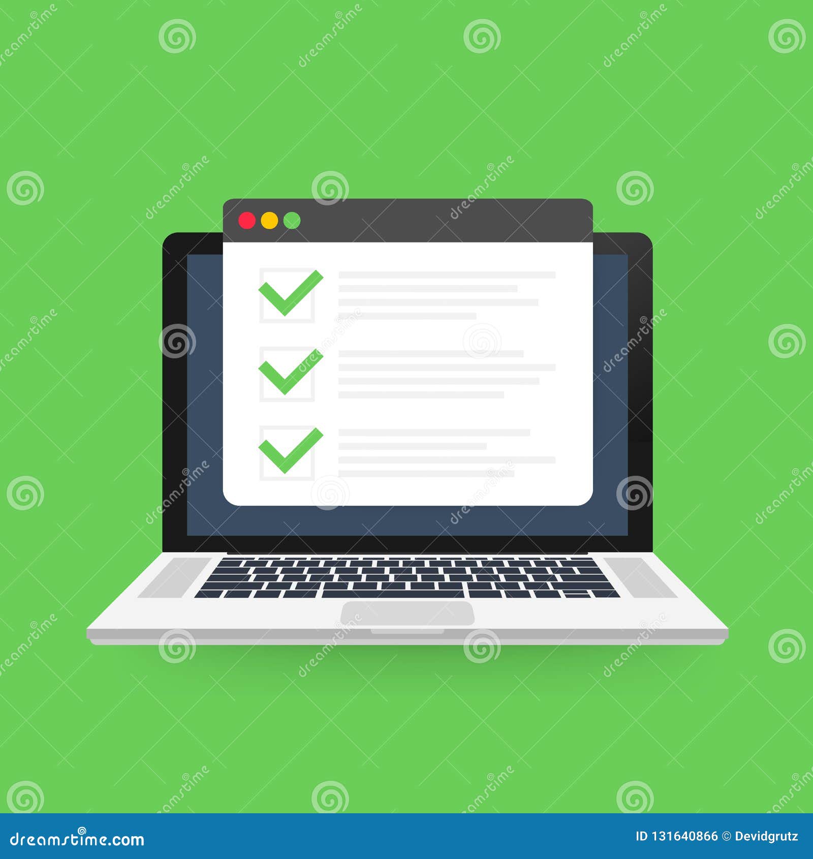 Checklist Browser Window. Check Mark. White Tick on Laptop Screen ...