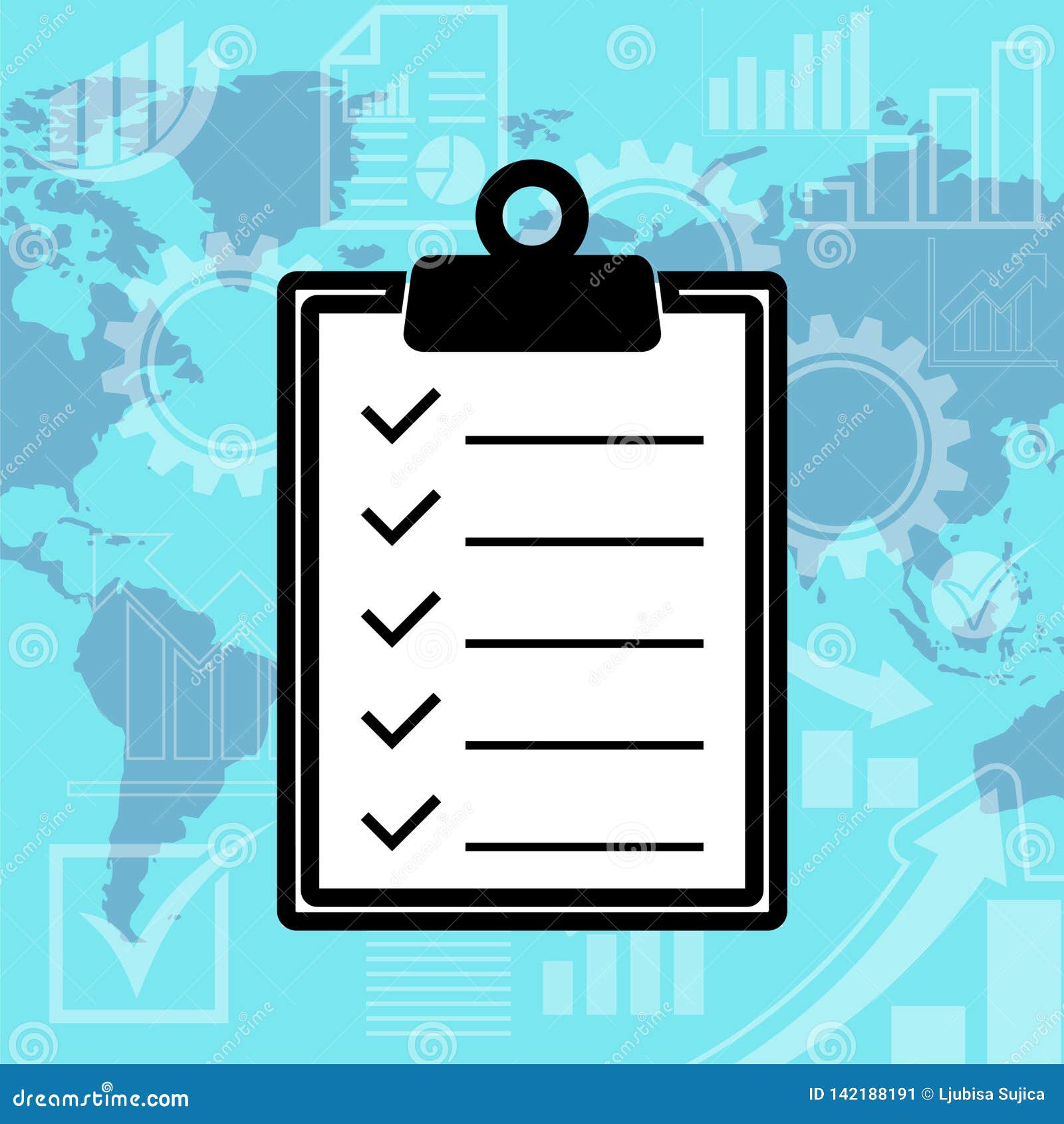 Checklist with Checking Off Tasks, Globe Background Stock Vector ...