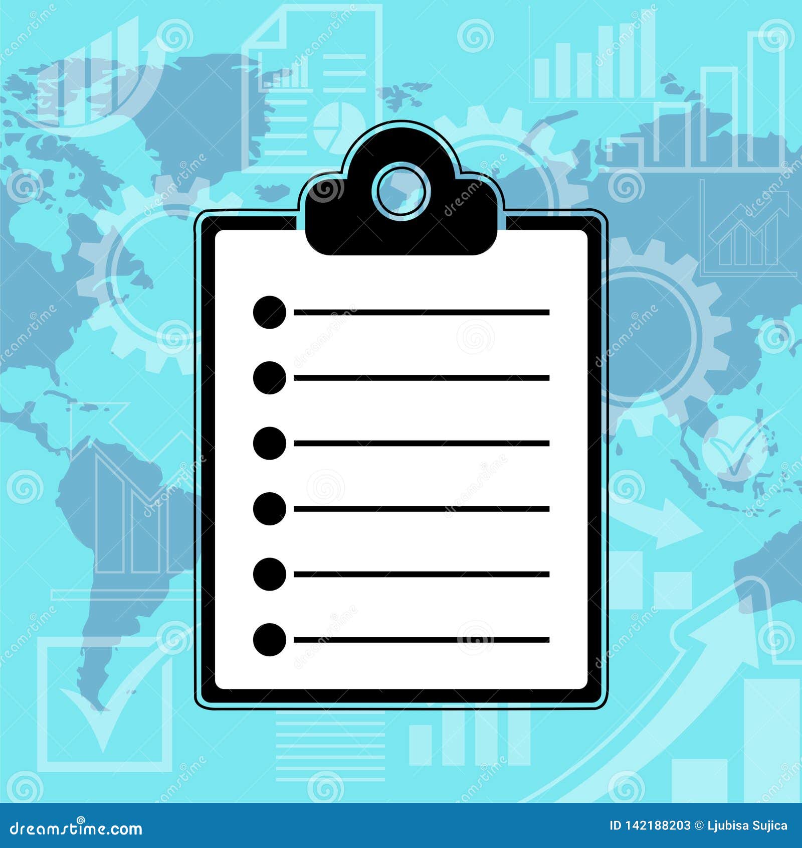 Checklist with Checking Off Tasks, Globe Background Stock Vector ...