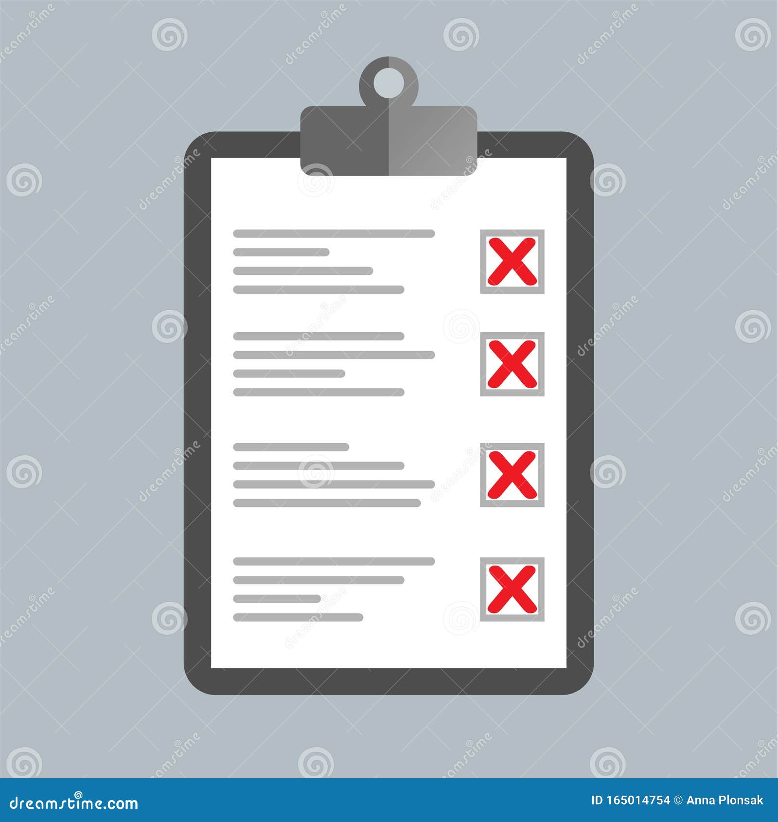 Checklist on Clipboard. Not Approved. Not Accepted Stock Illustration ...