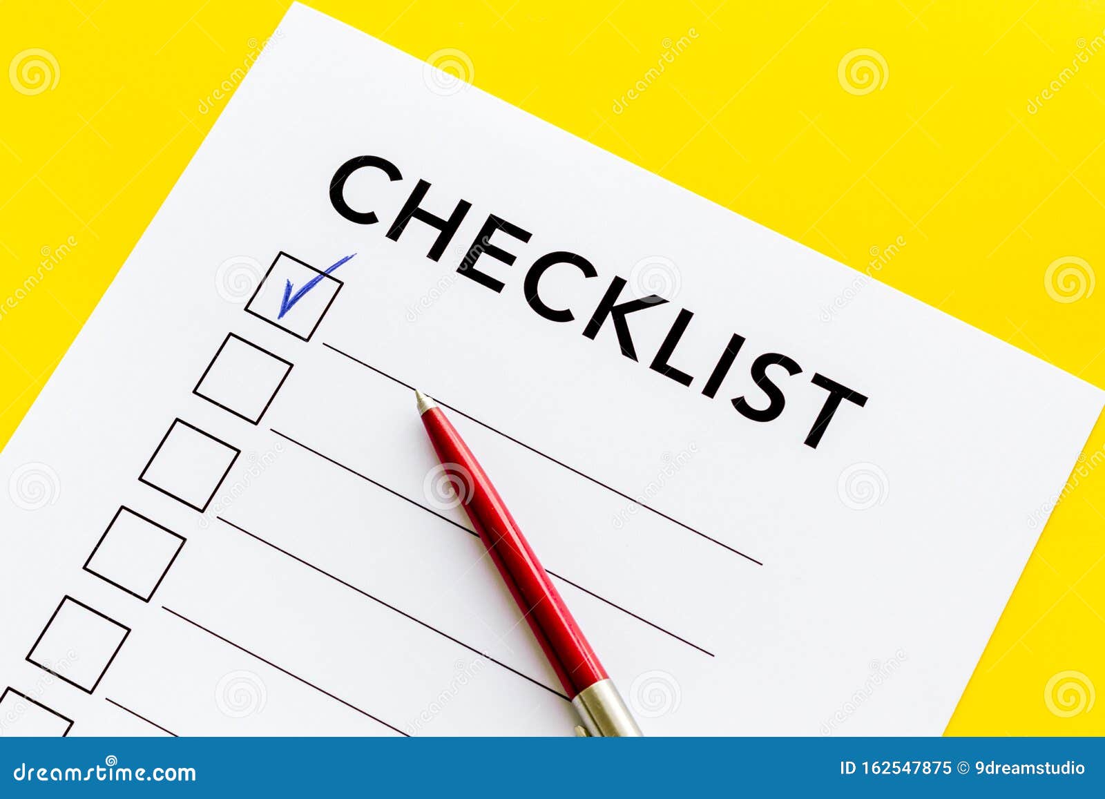 Checklist Close Up and Pen on Yellow Background Top View Stock Image ...