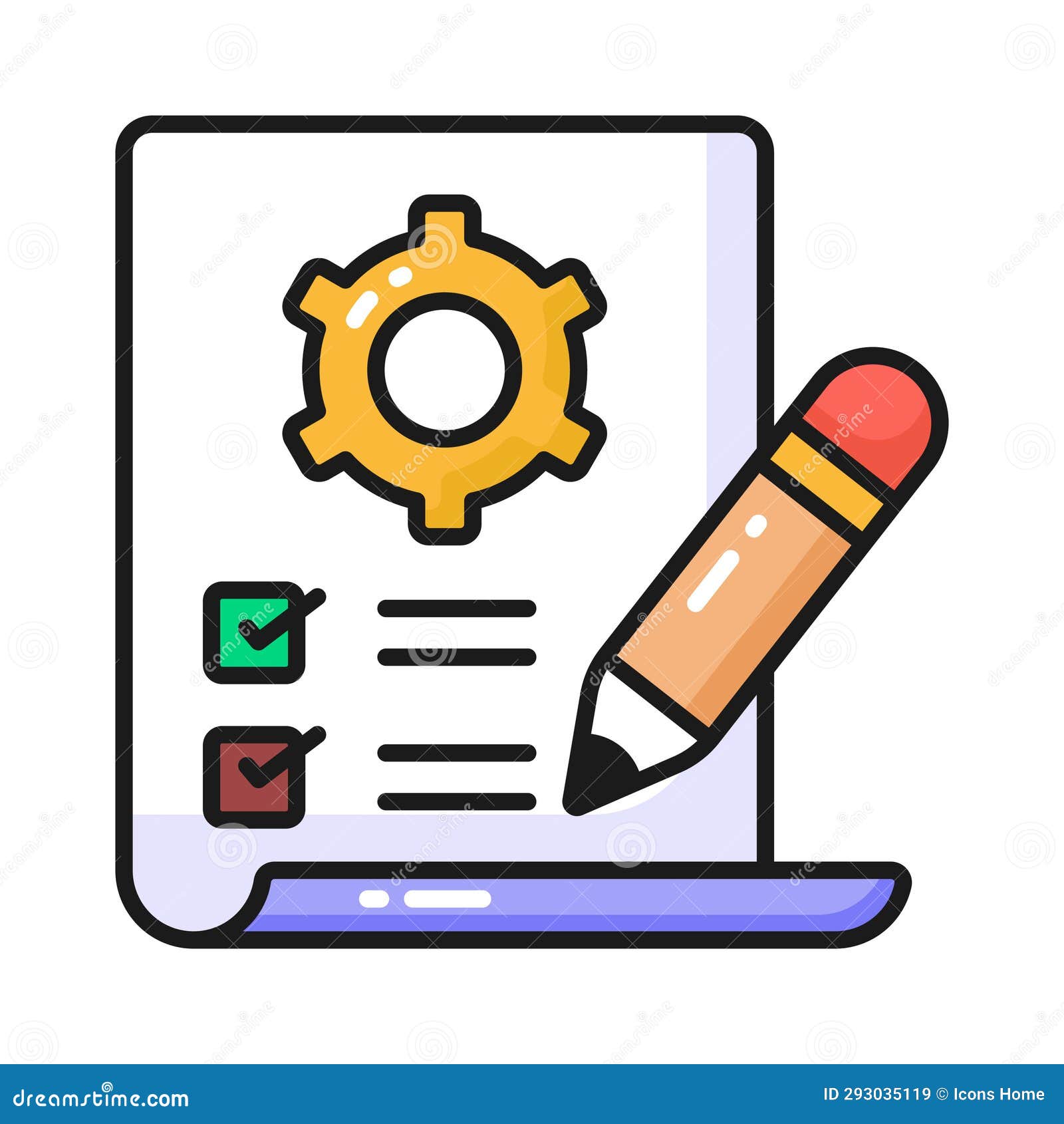 Checklist with Cogwheel and Pencil Showing Concept Icon of Work ...