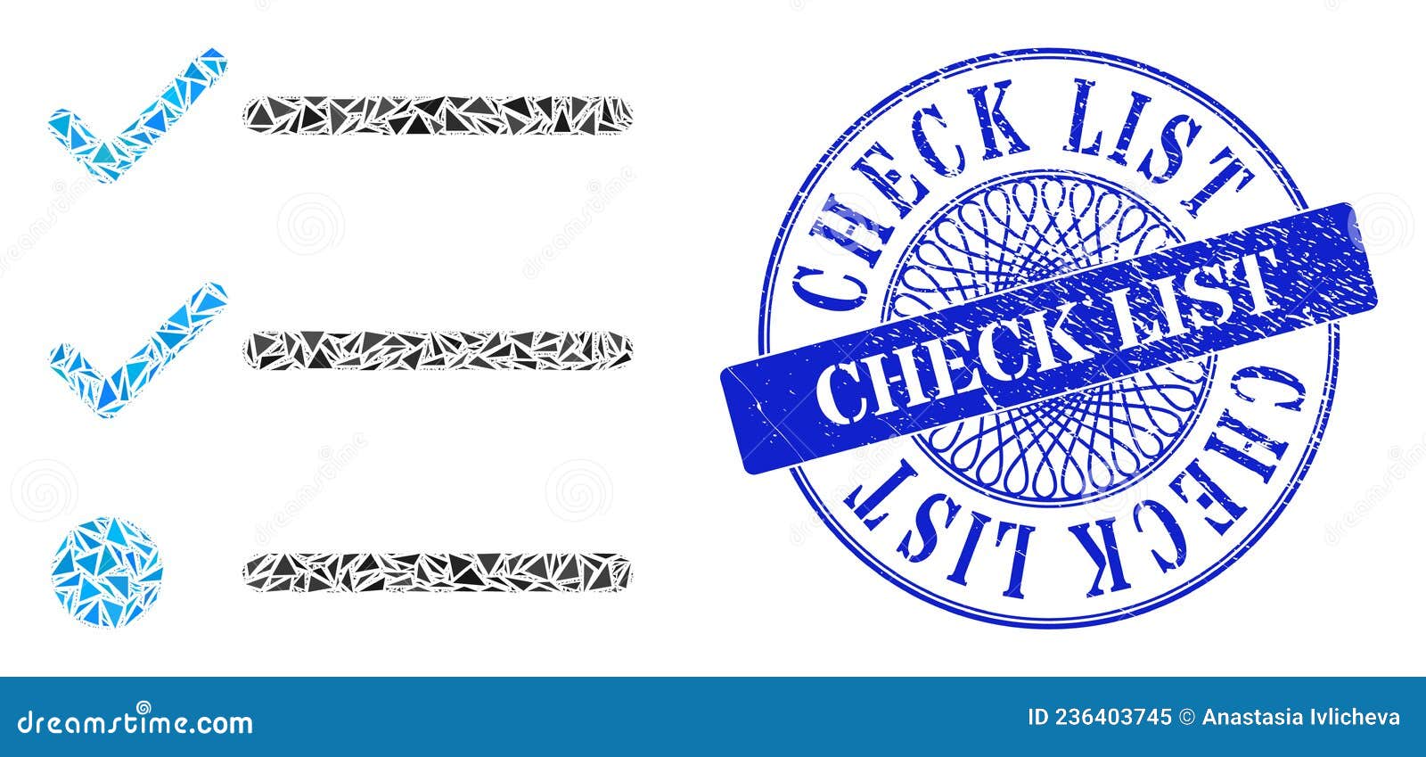 Rubber Check List Seal and Triangle Checklist Mosaic Stock Vector ...