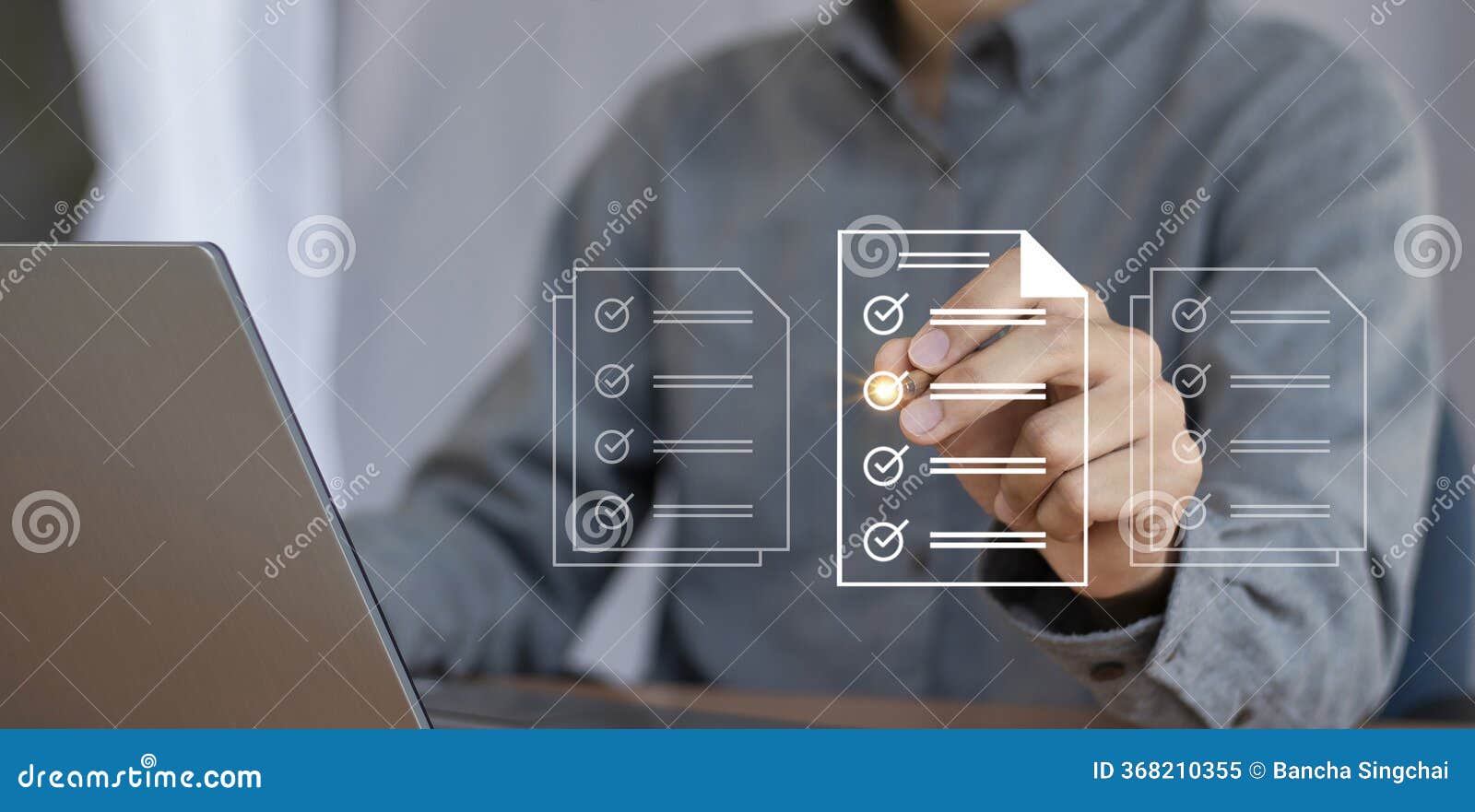 Checklist Complete The Performance Review Digital Form Checklist.business People Using ...