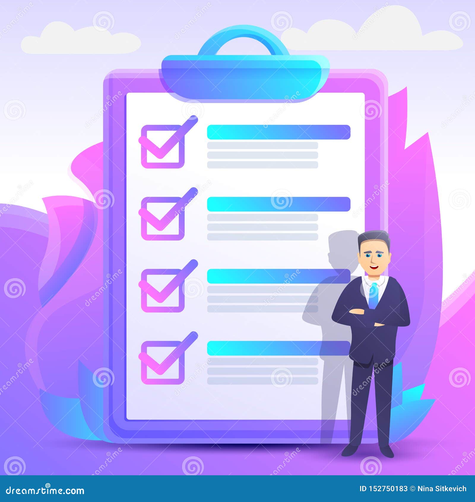 Checklist Concept Background, Cartoon Style Stock Vector - Illustration ...