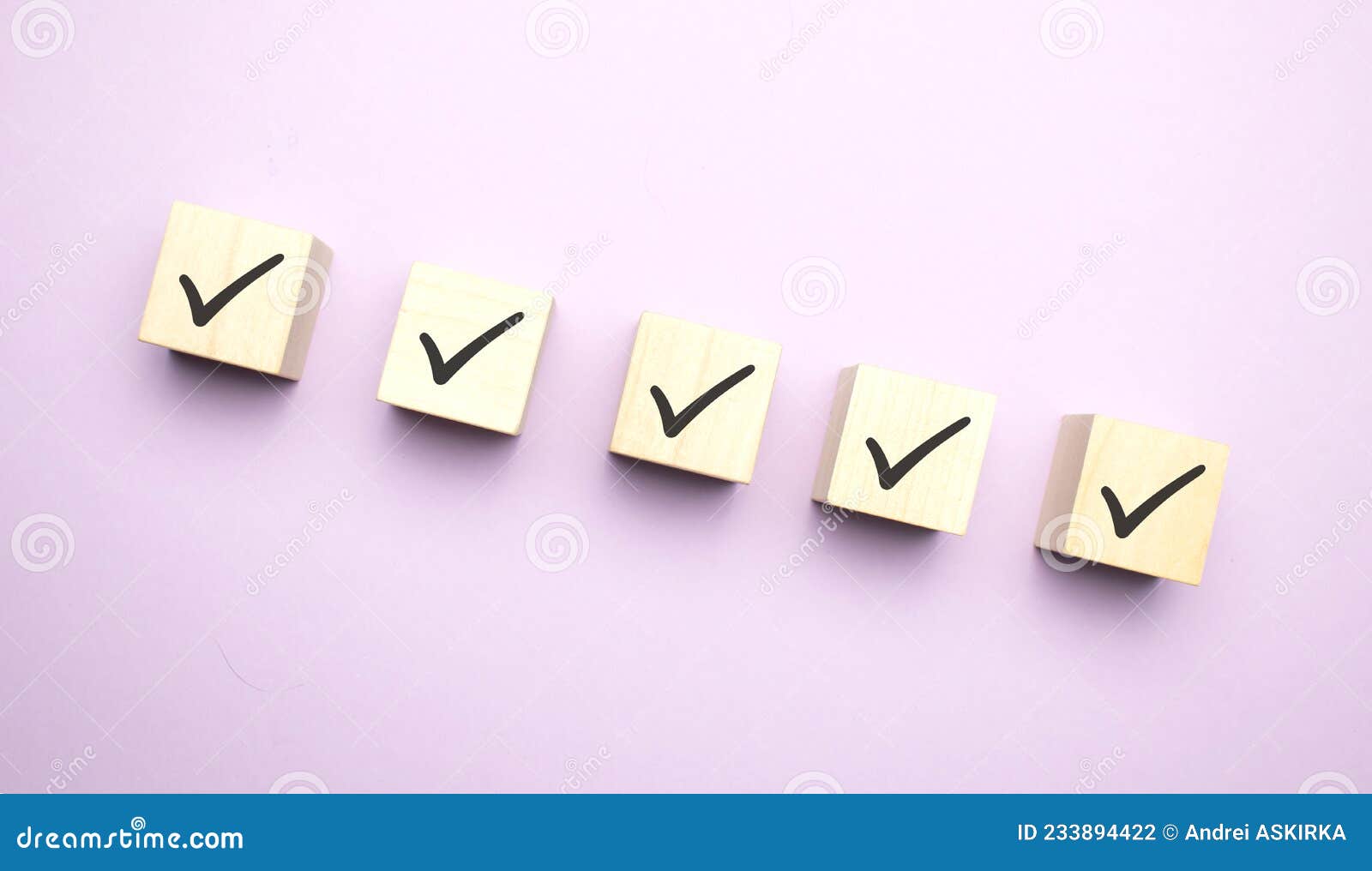 Checklist Concept, Check Mark on Wooden Blocks on Table with Copy Space ...