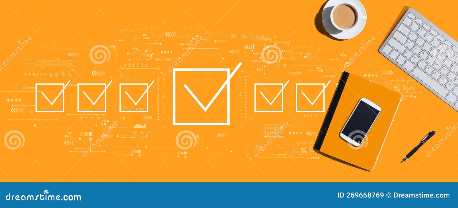 Checklist Concept with Computer Keyboard and Office Items Stock ...