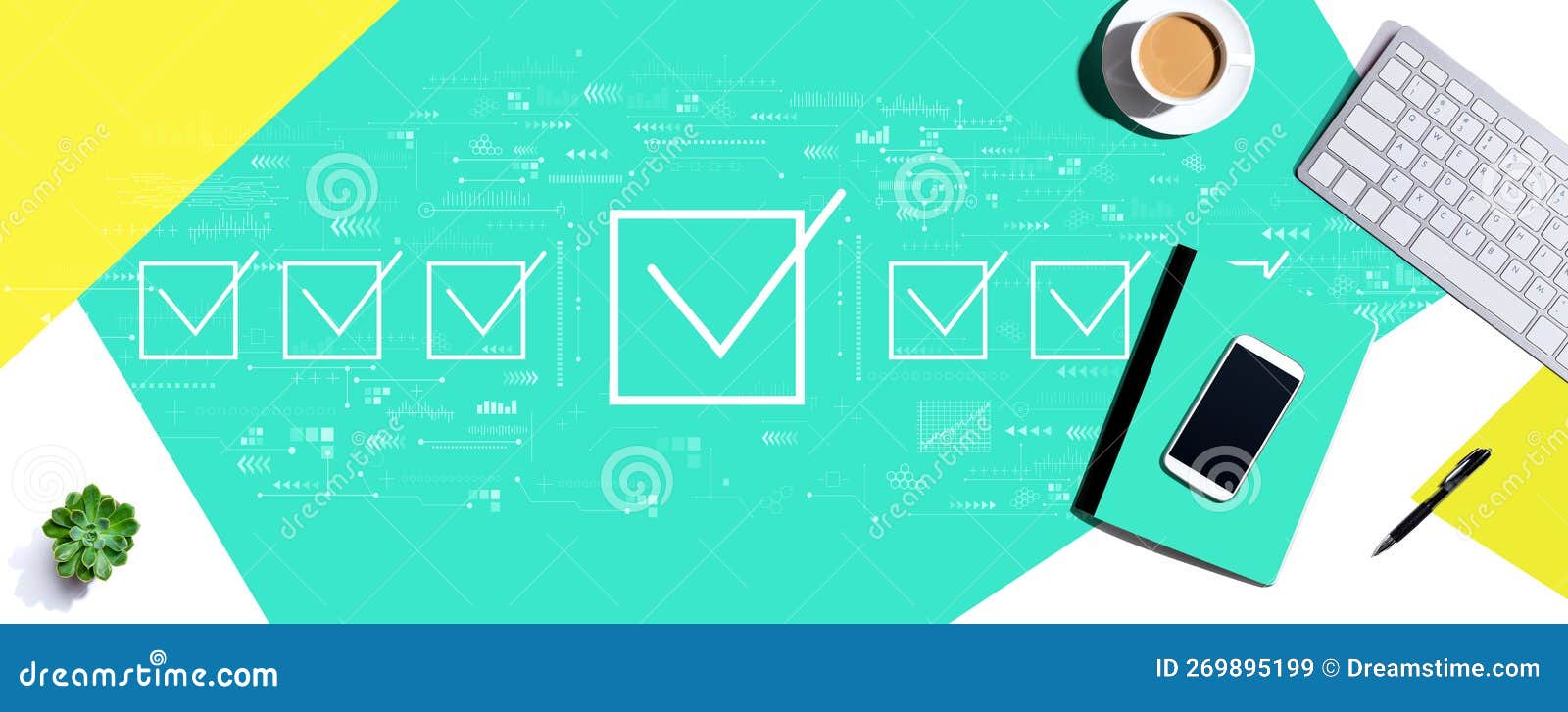 Checklist Concept with Computer Keyboard and Office Items Stock ...