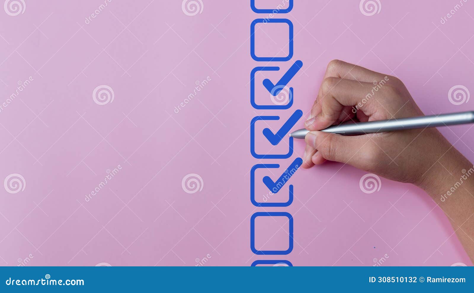 Checklist Concept, Hand Holding Stylus Pen Checking Mark on Checkboxes ...