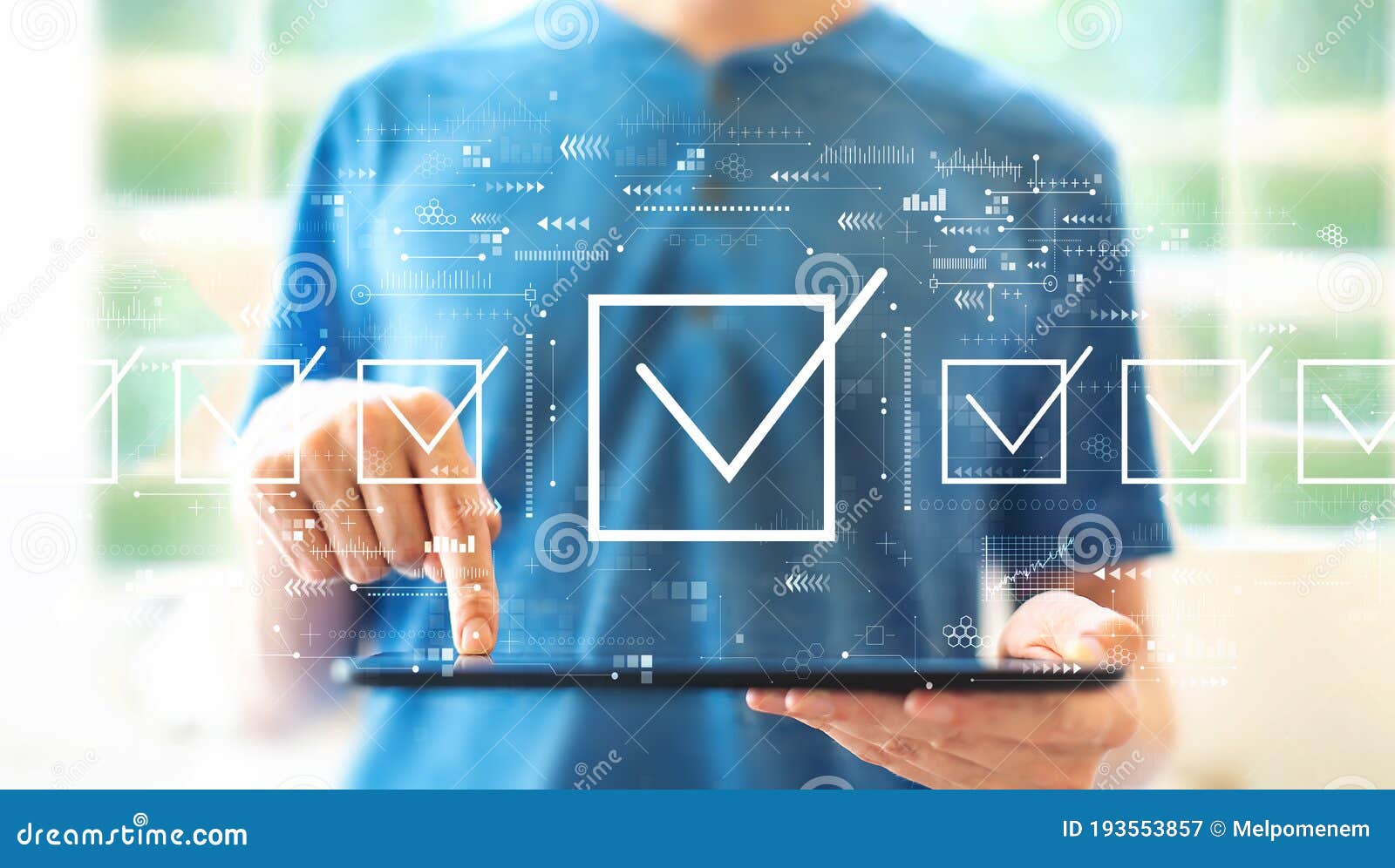 Checklist Concept with Man Using a Tablet Stock Illustration ...
