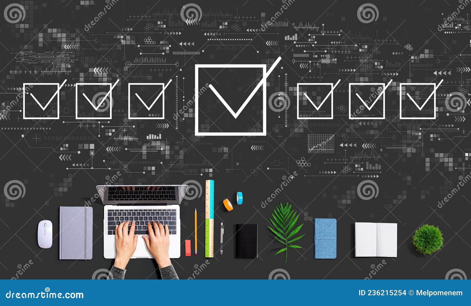 Checklist Concept with Person Using a Laptop Stock Illustration ...