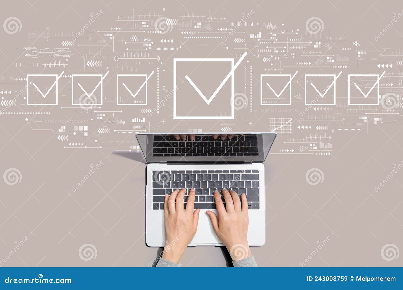 Checklist Concept with Person Using Laptop Stock Illustration ...