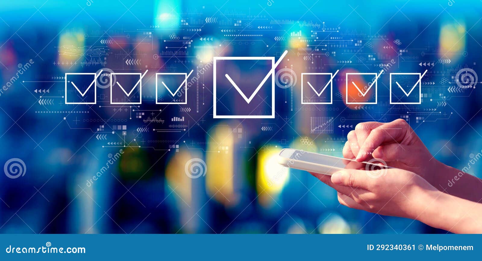 Checklist Concept with Person Using a Smartphone at Night Stock Image ...