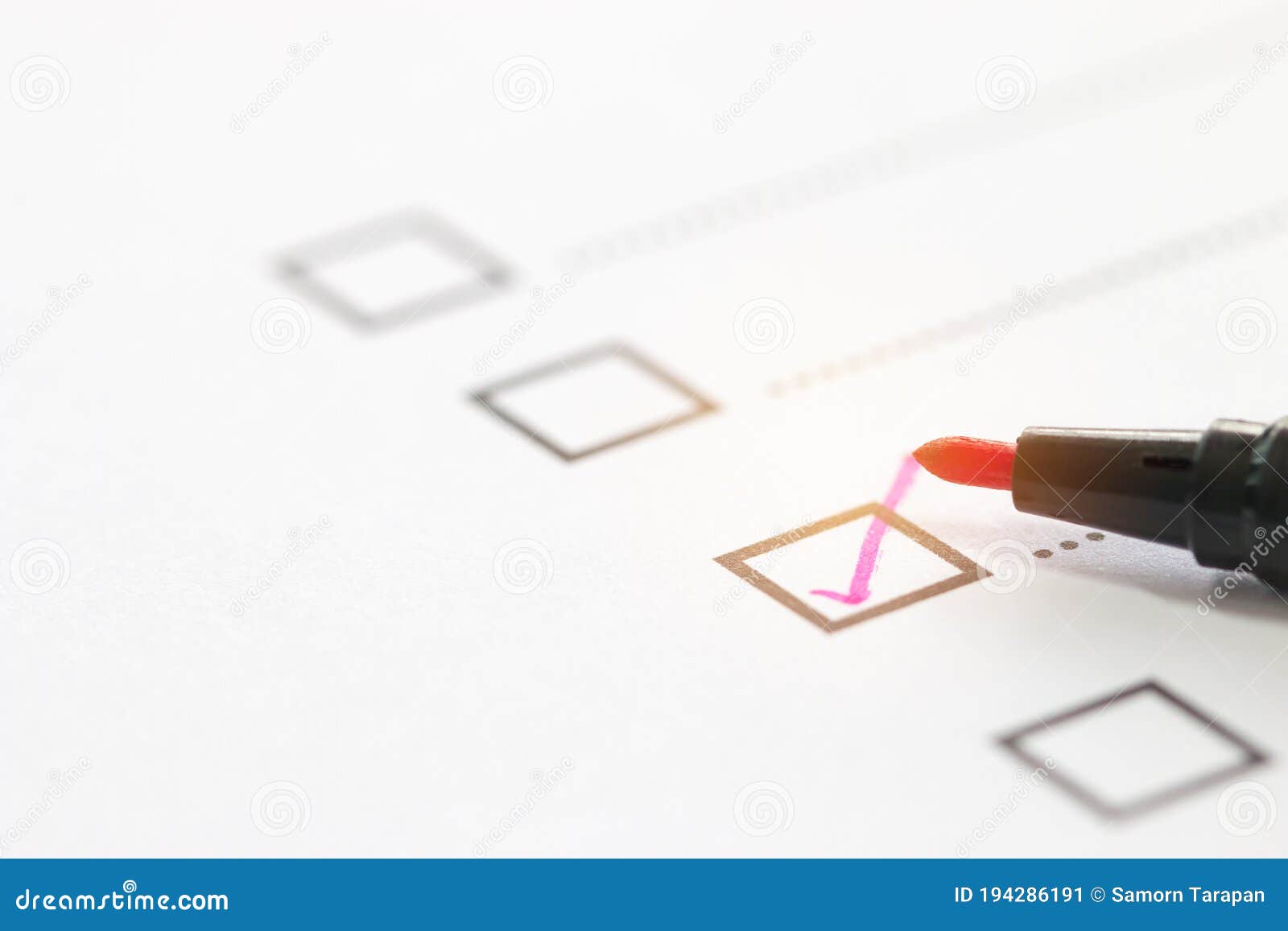 Checklist Concept - Red Pen Check Mark On Paper Checklist Box For ...